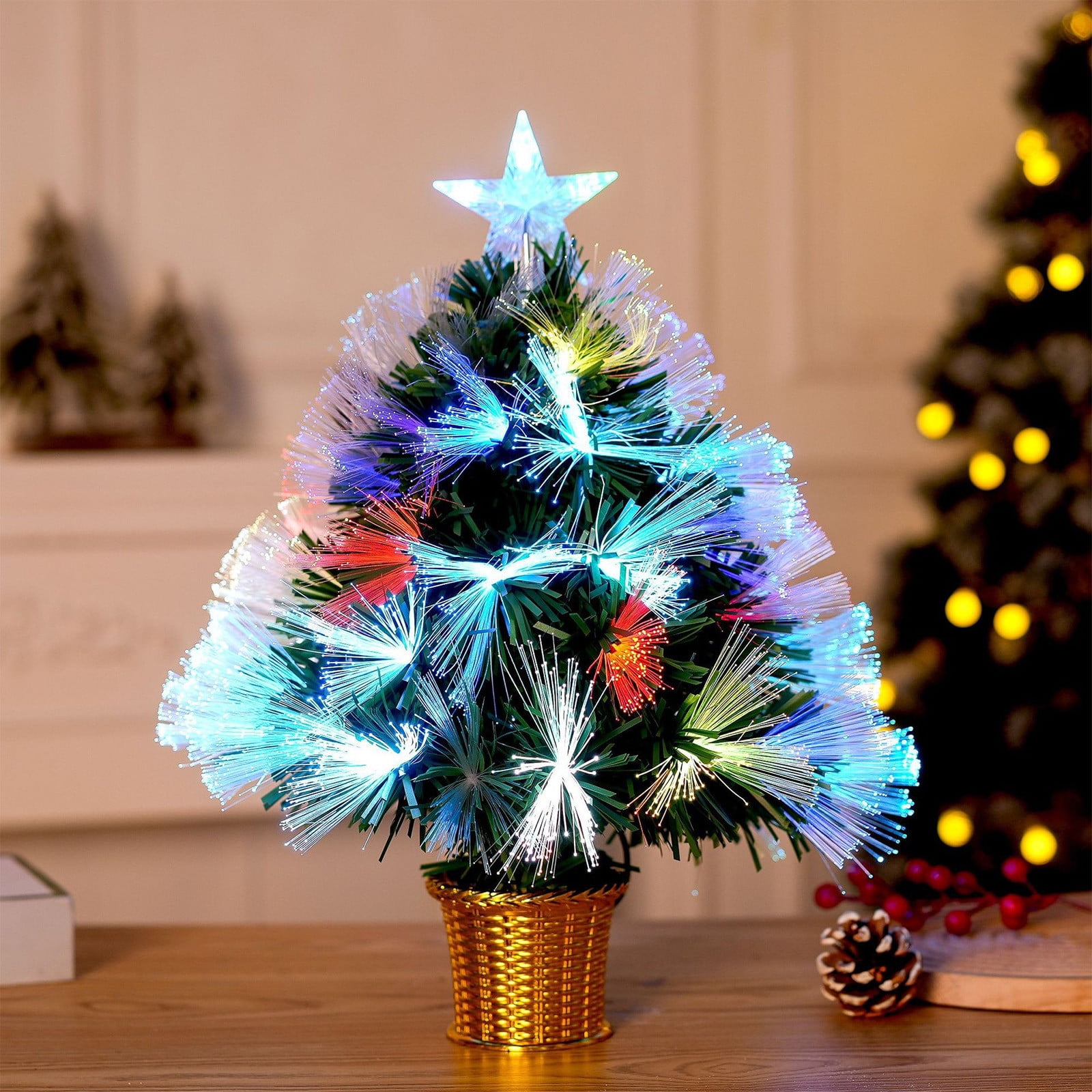 Opuehuo Pre-lit Mini Fiber Optic Artificial Christmas Tree with Lights,USB Powered Small ...