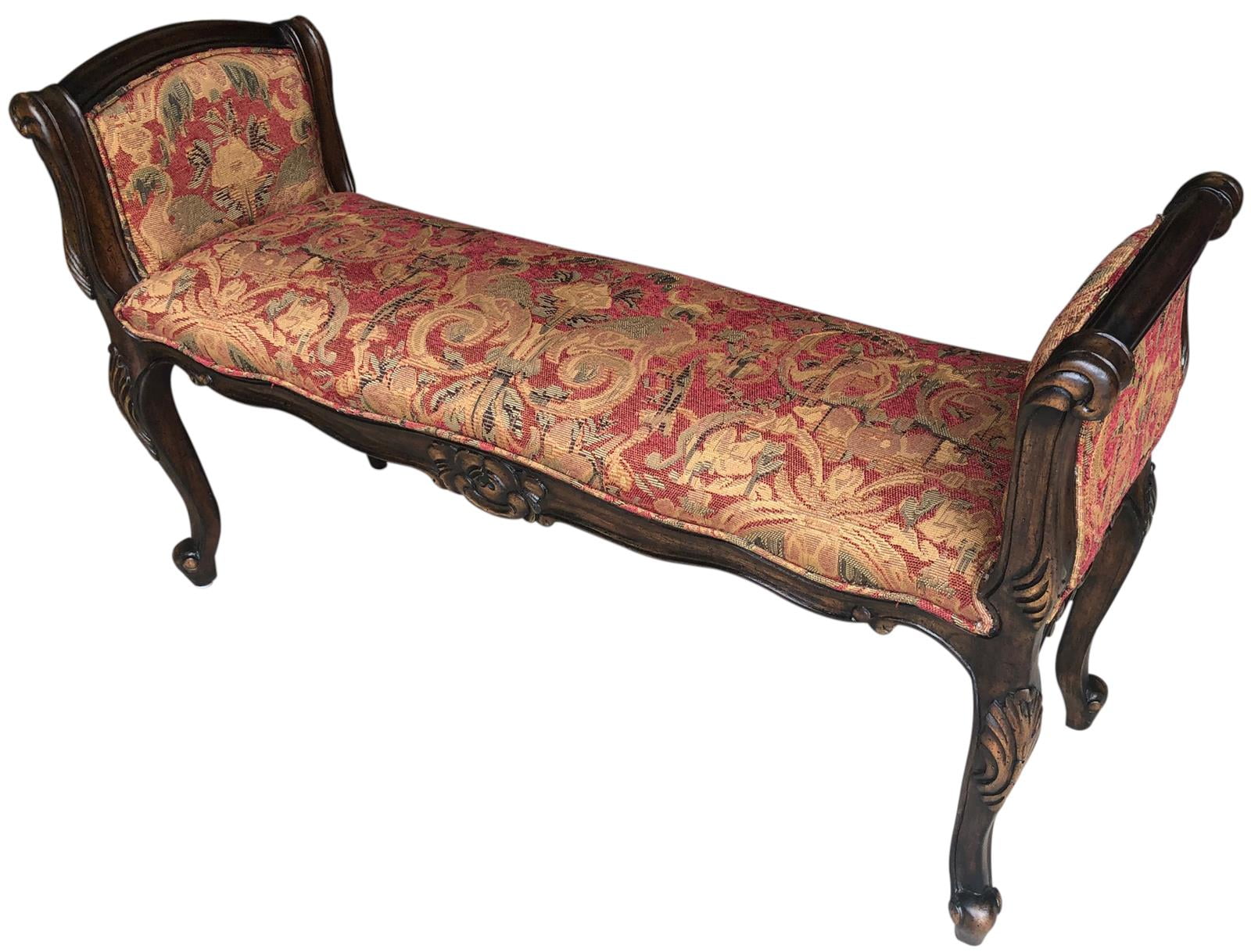 Opulent French Style Bench with Red Chenille and Carvings - Walmart.com