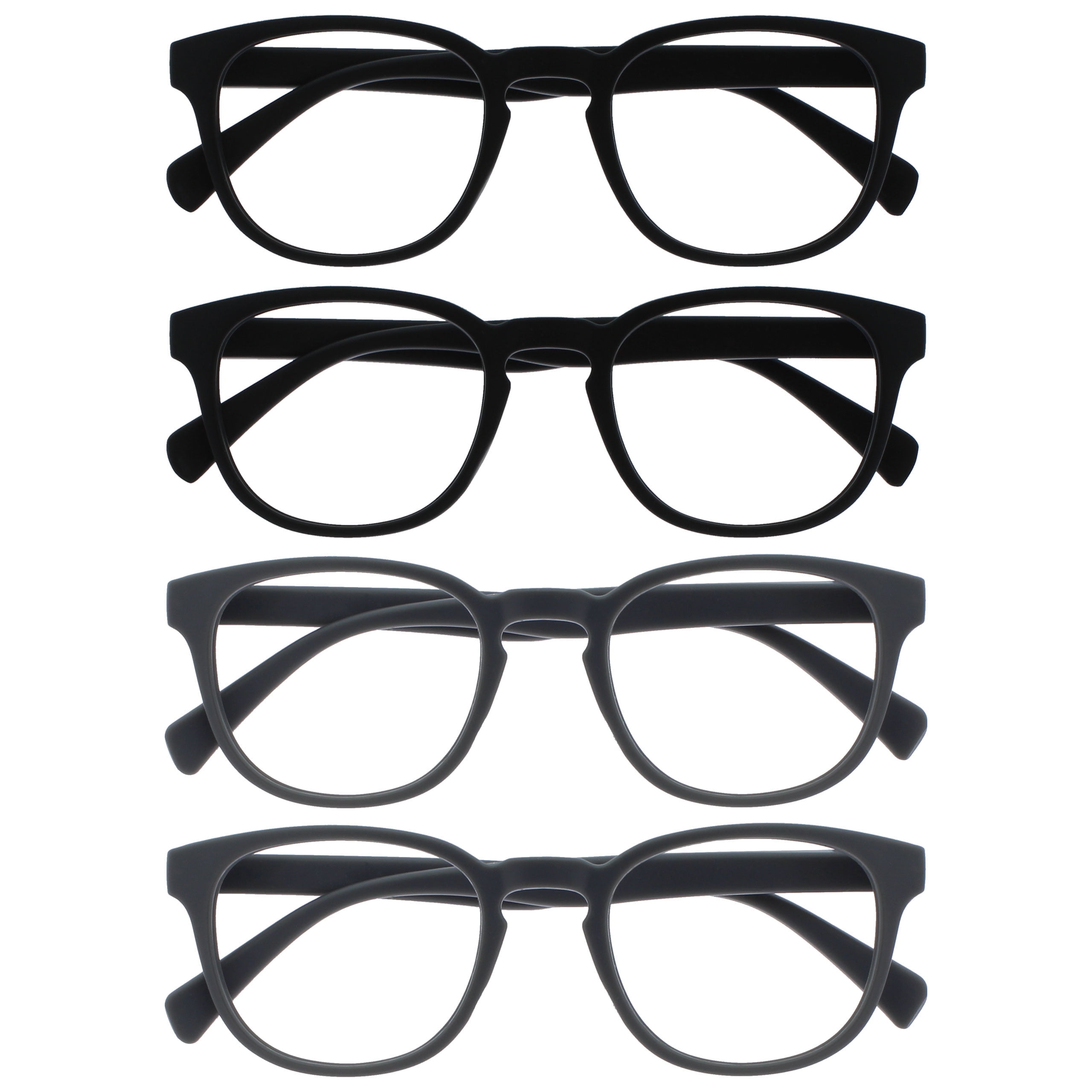 OPULIZE POP Reading Glasses 4 Pack - Fun Round Matte Frame - Black Gray ...