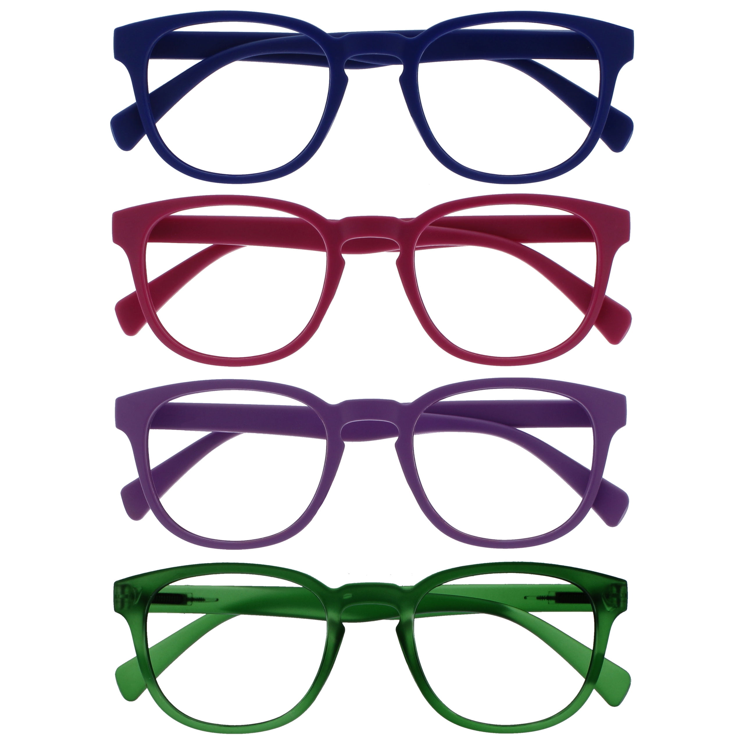 Opulize Pop Reading Glasses 4 Pack Fun Round Matte Frame Blue Fuscia ...