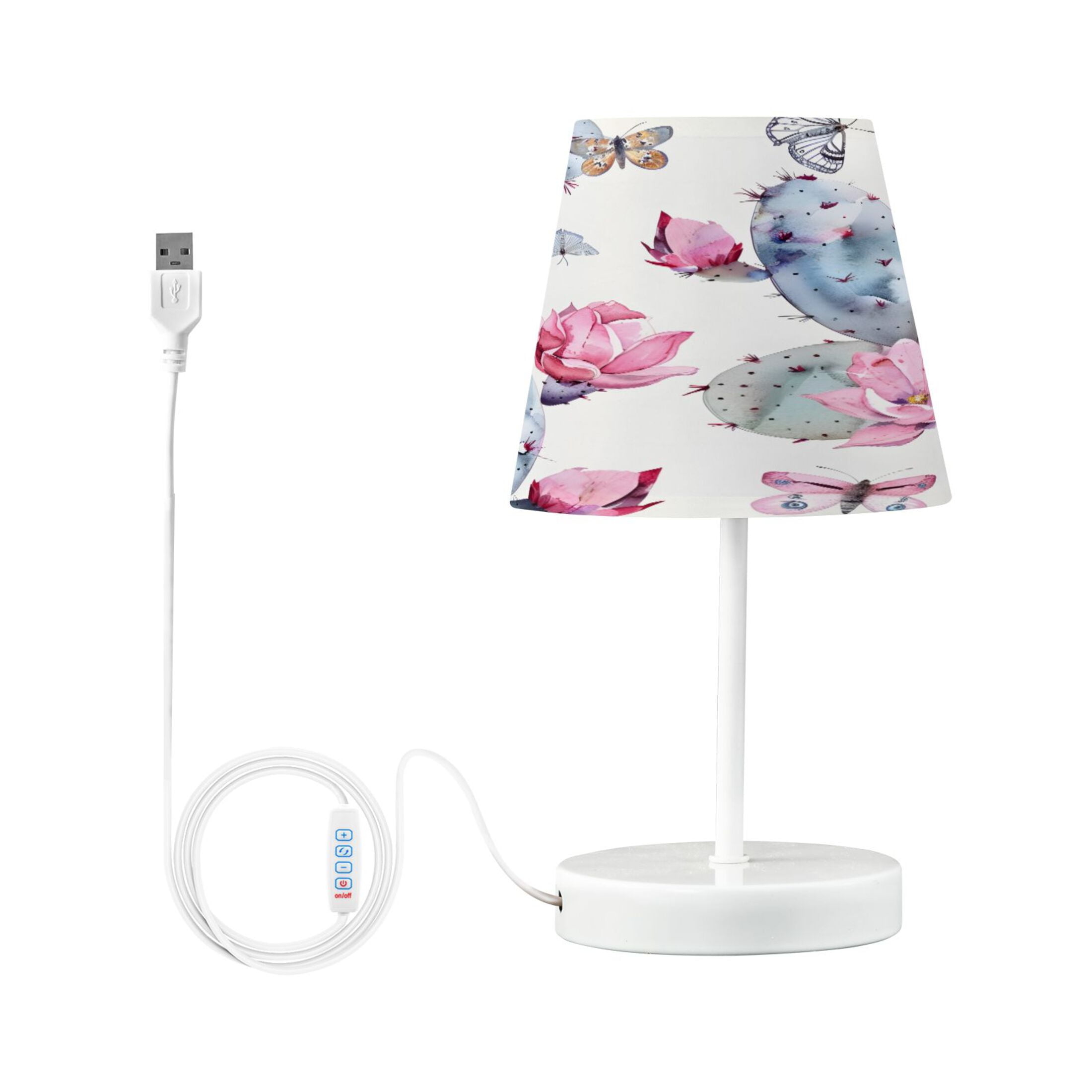 Opuntia Cactus Moths Butterfly Desk Lamp LED Table Nightstand Lamps ...
