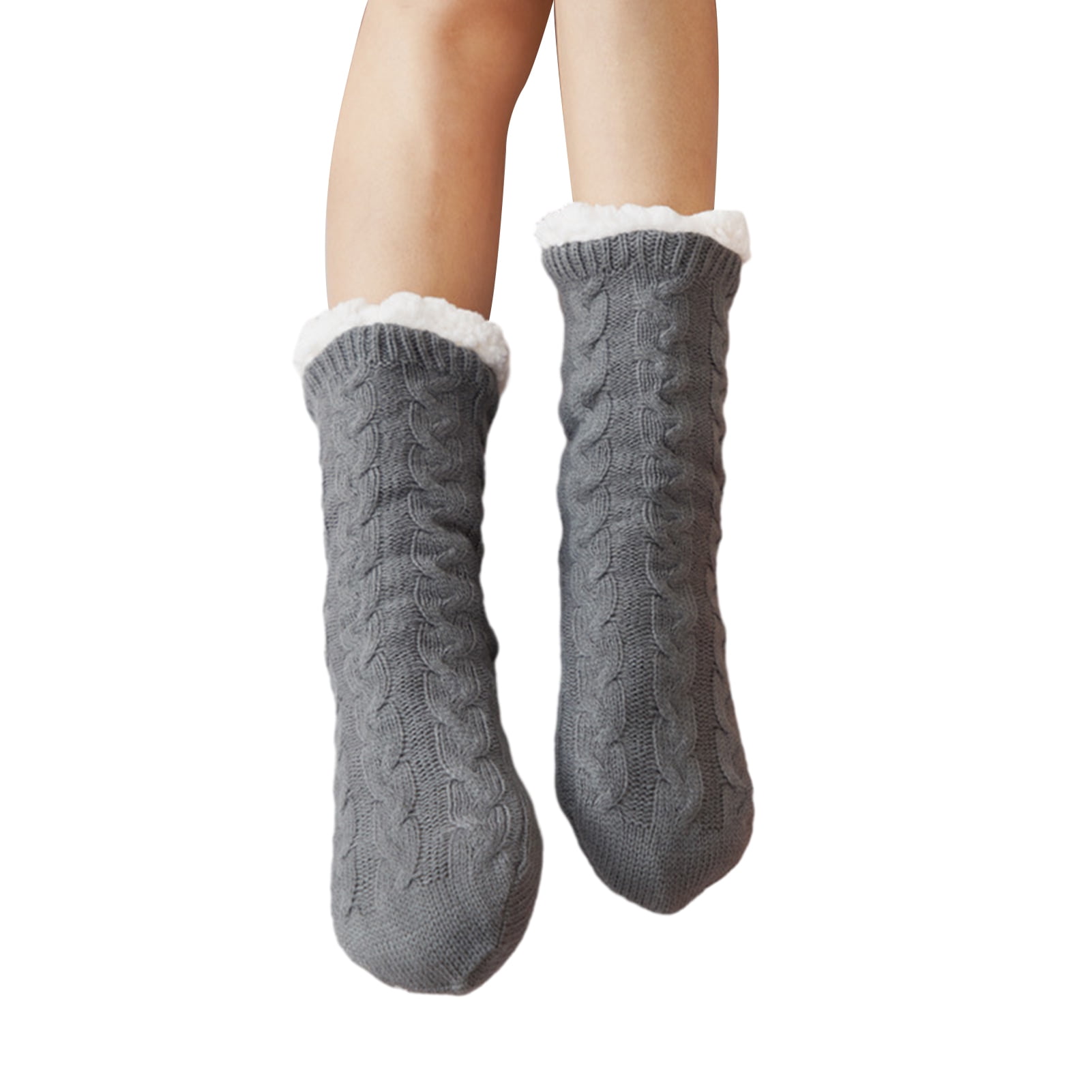 Opvise 1 Pair Women Winter Socks Thick Soft Plush Color Matching Mid ...