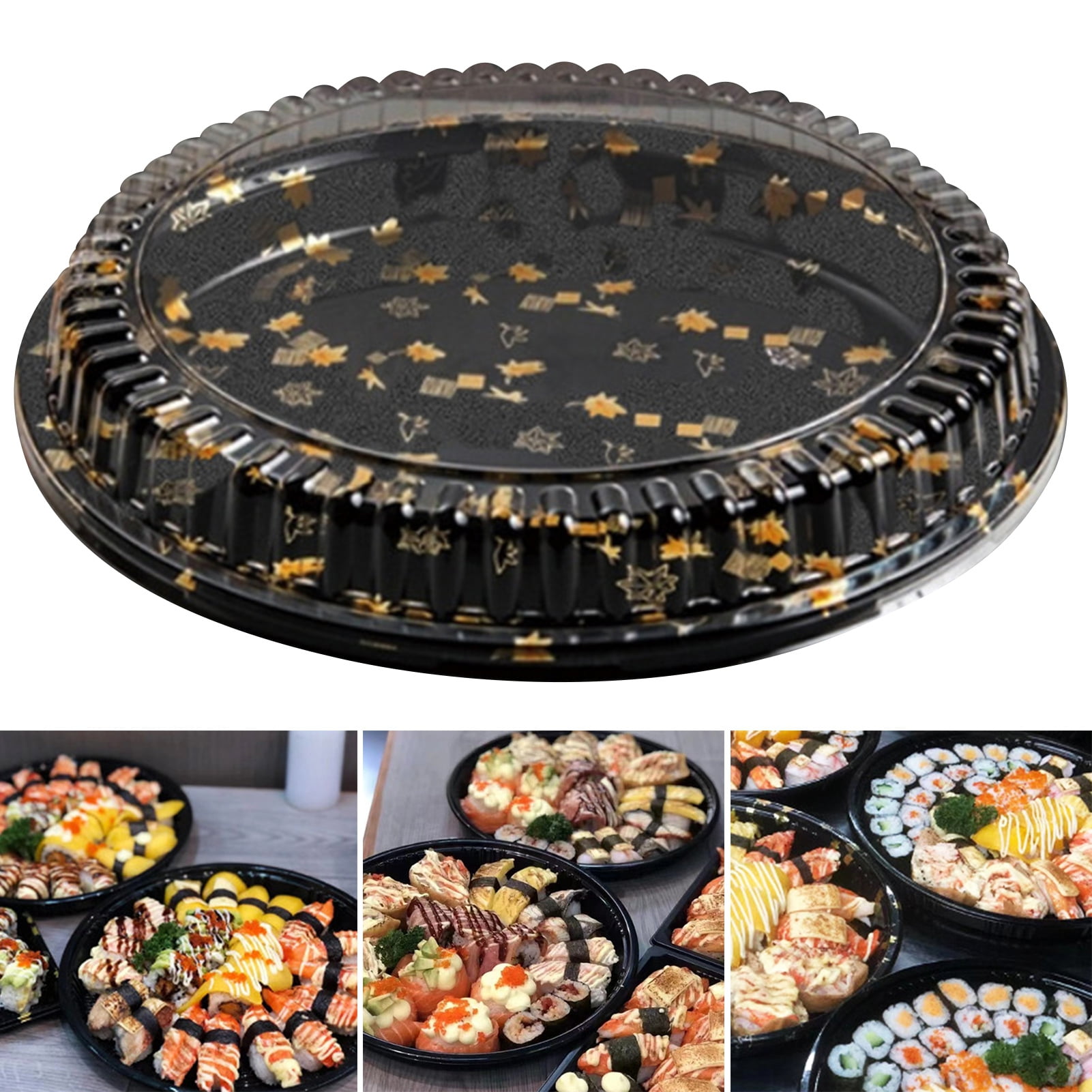 Opvise 10Pcs Round Sandwich Platter Trays with Lids Clear Pattern ...