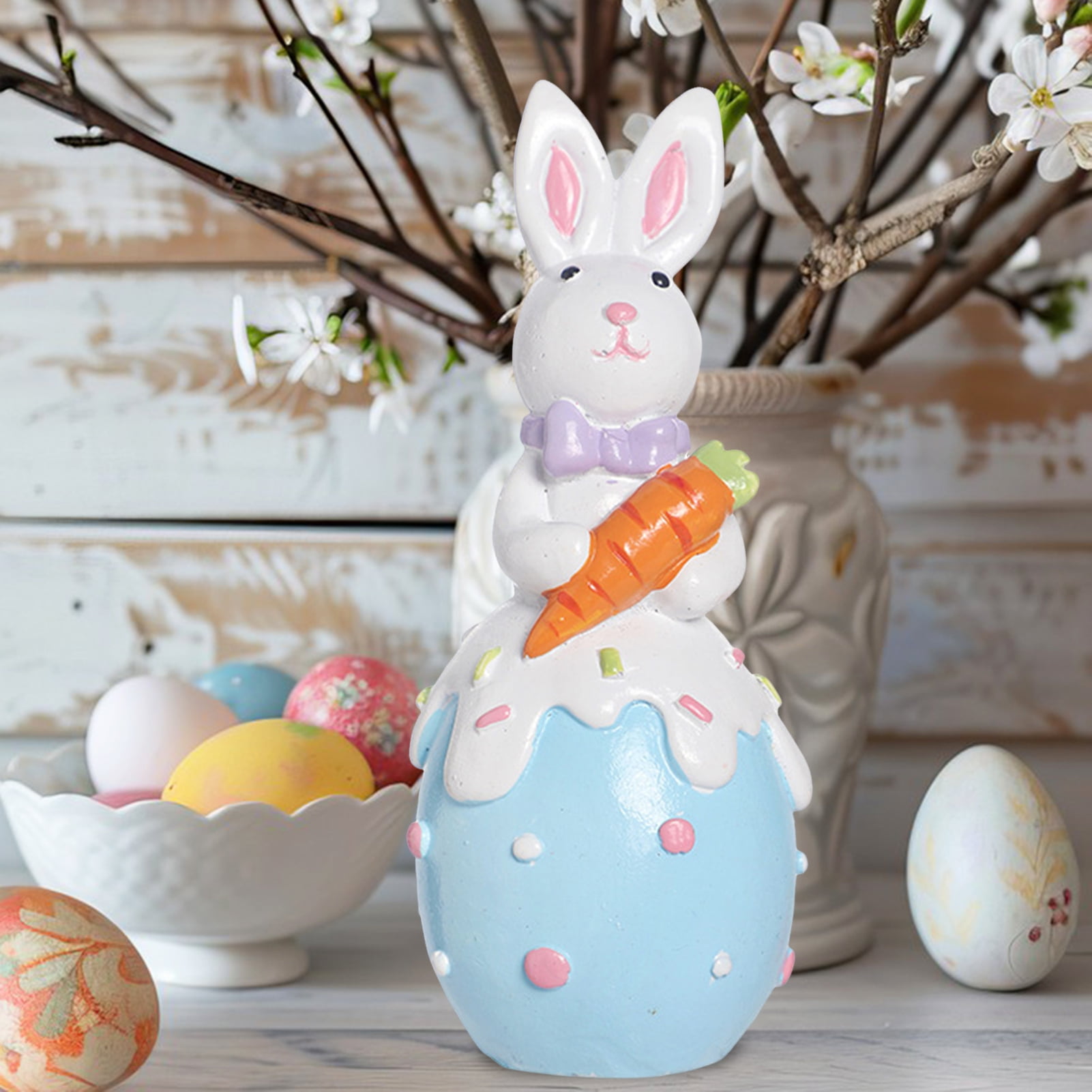 Opvise 2025 Easter Bunny Resin Statue Set | Hand-Painted Spring Home ...