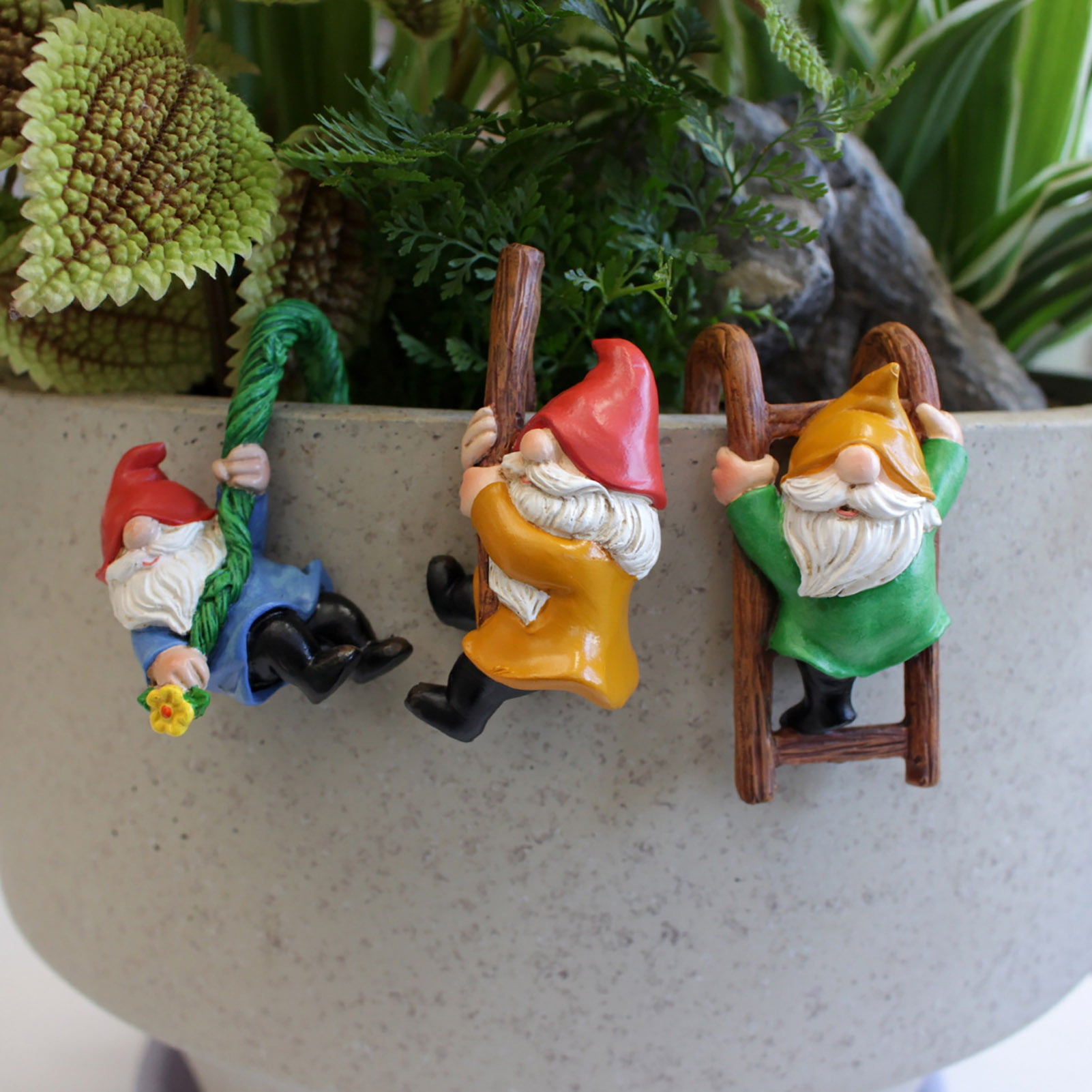 Opvise 3 Pack Hand-Painted Resin Garden Gnome Figurines, UV Resistant ...
