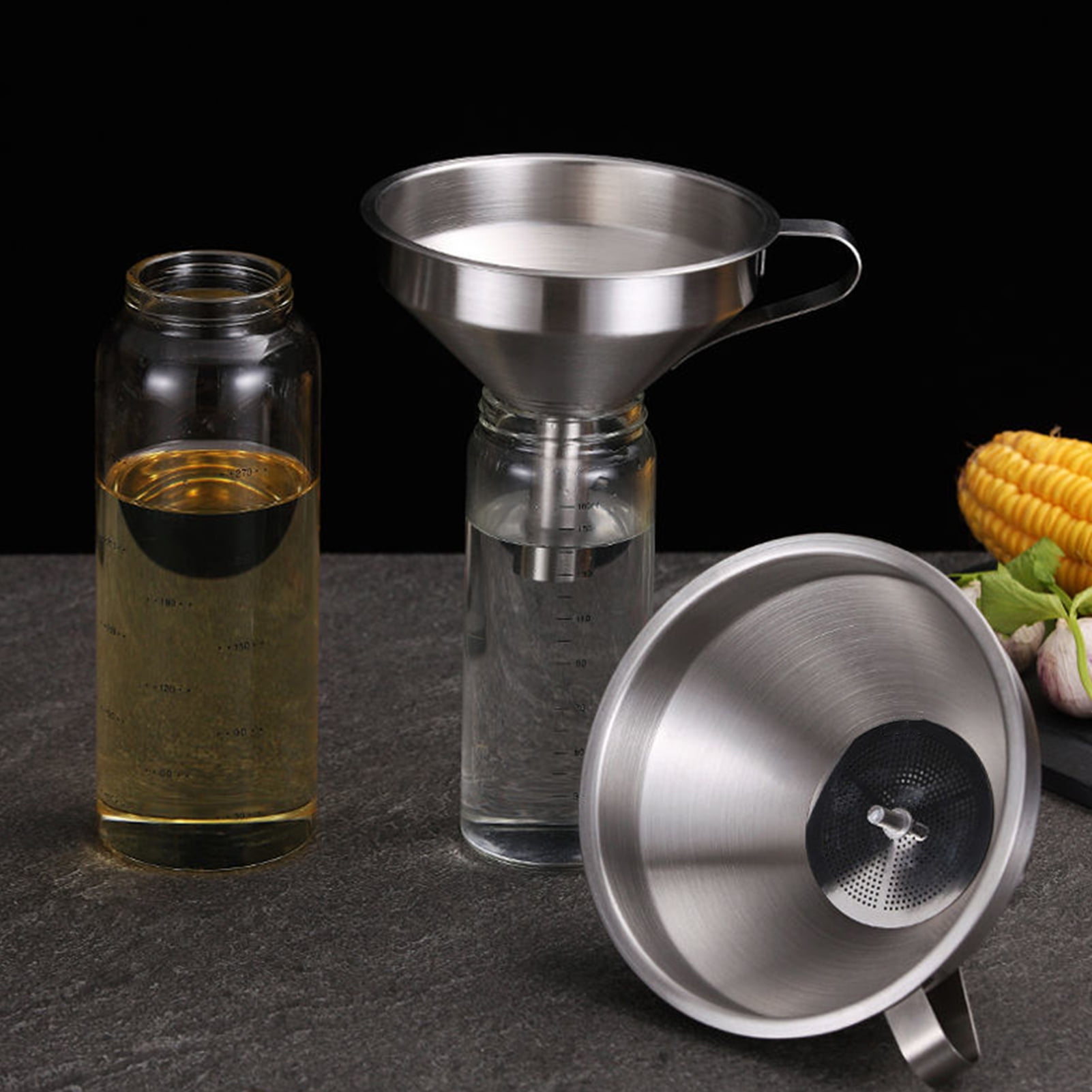 Opvise 3-Size Stainless Steel Filter Funnel Set - Food-Grade Kitchen ...
