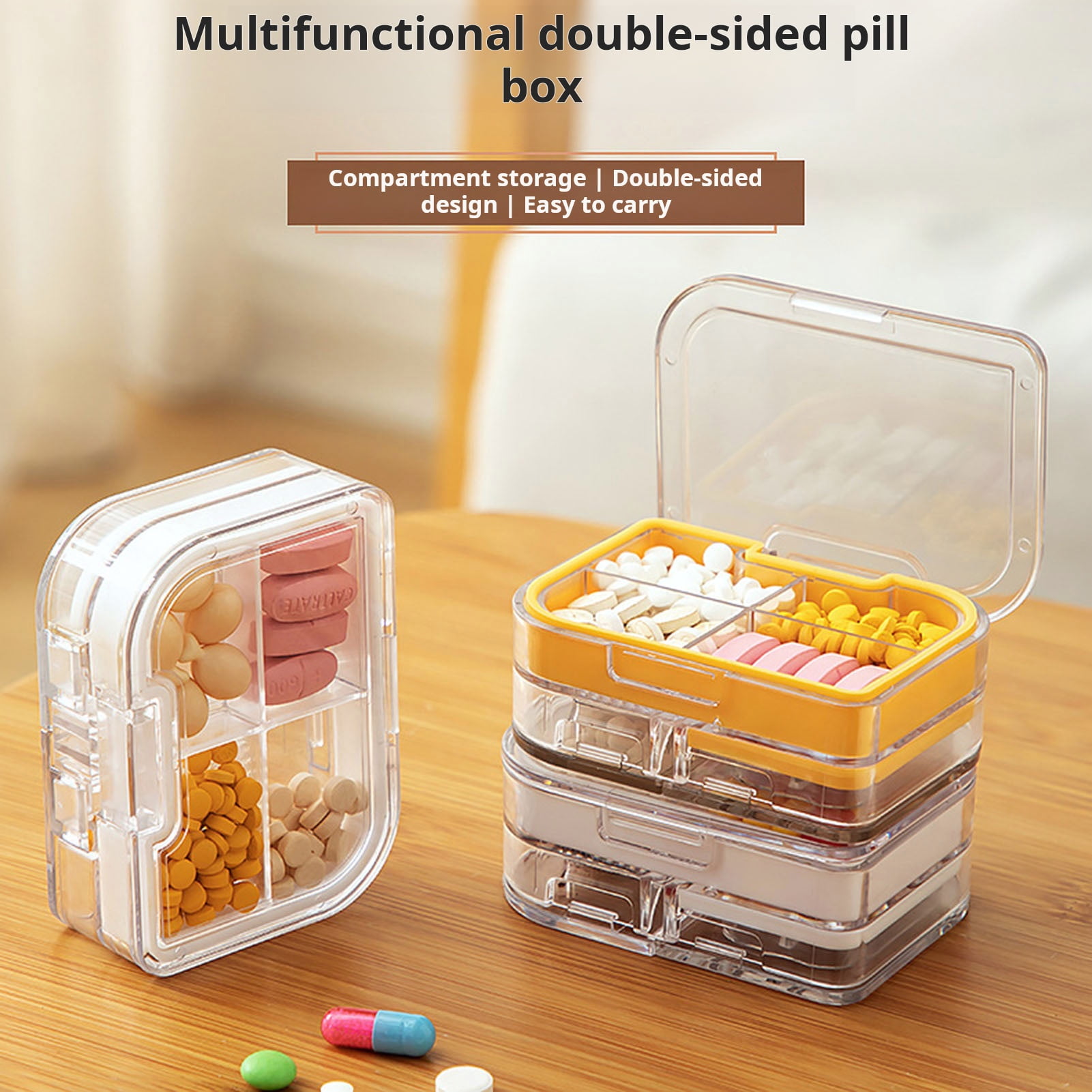 Opvise 3-in-1 Pill Cutter Tablet Storage Box Moisture-Proof Portable ...