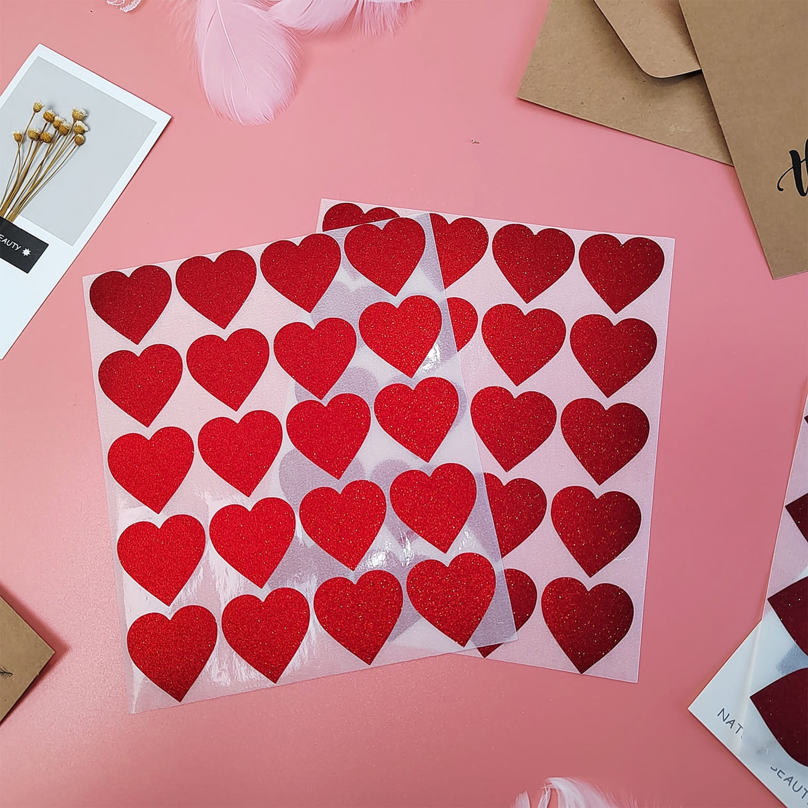 Opvise 40 Pcs Valentines Day Stickers Heart Shape Shiny Powder Adhesive ...