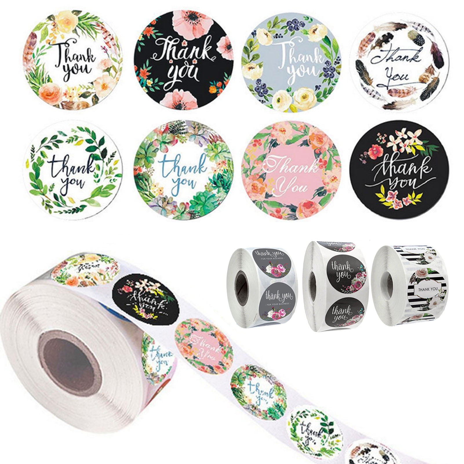 Opvise 500Pcs Floral Pattern Thank You Stickers Roll Gift Wraps Wedding ...