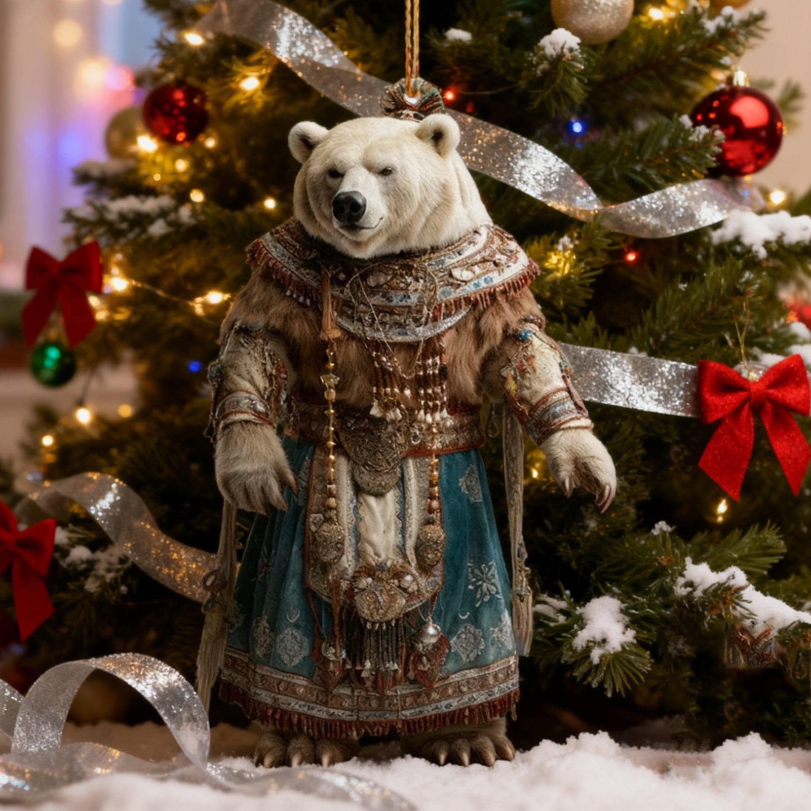 Opvise Acrylic Bear Christmas Ornament Ethnic Polar Bear Holiday ...