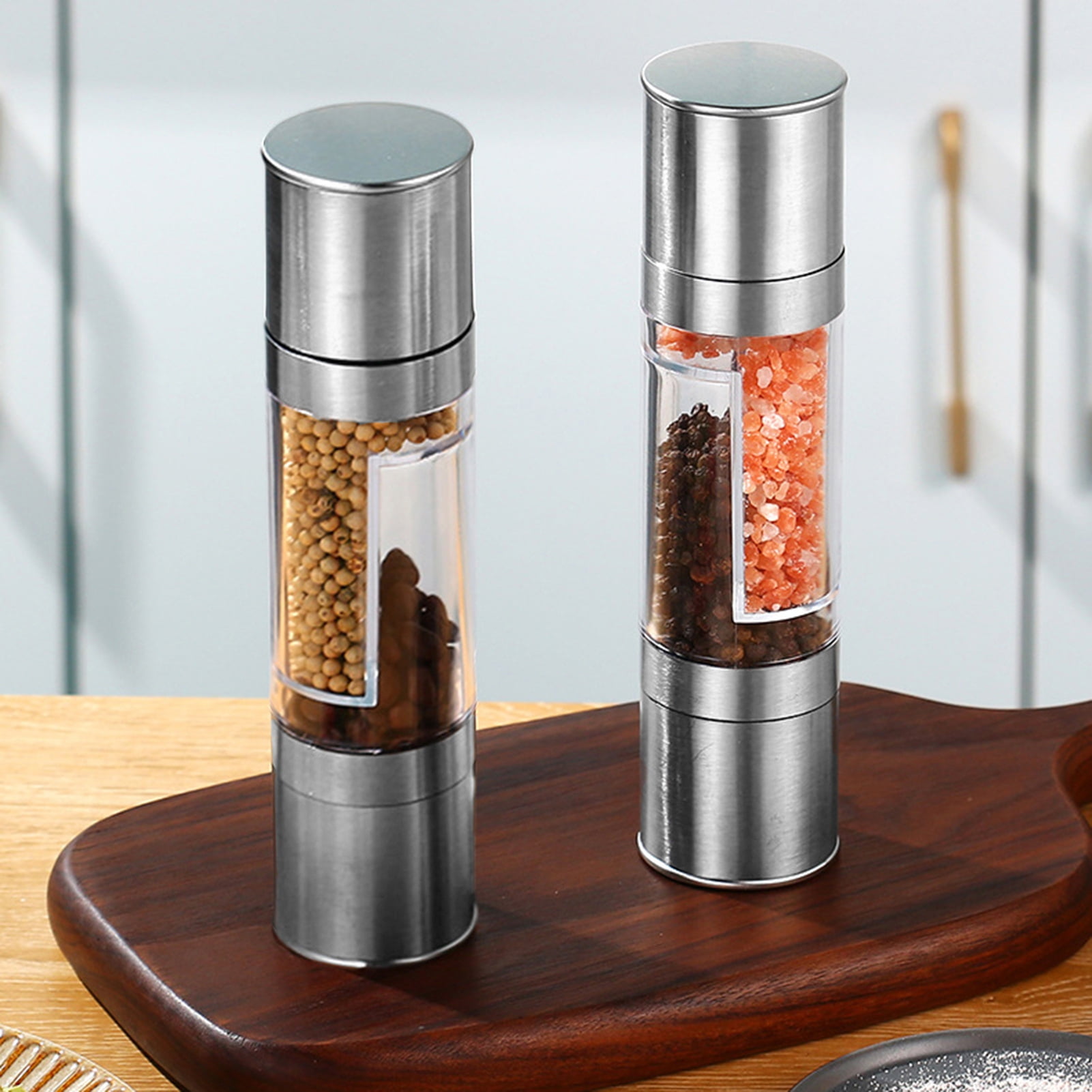 Opvise Adjustable Double Compartment Pepper Grinder with Large Bottle ...