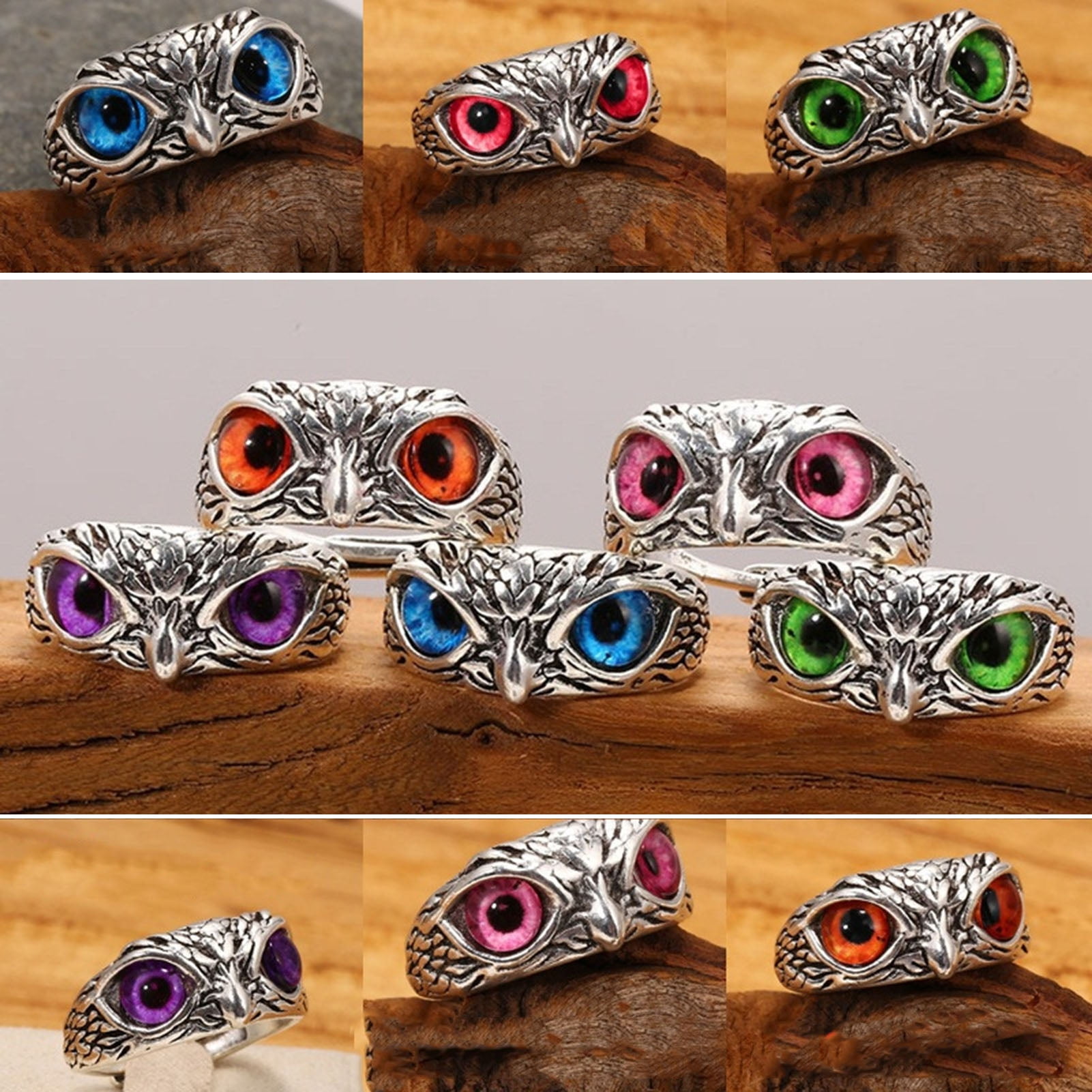 Opvise Adjustable Owl Ring with Big Eyes Ultralight Simple Style Finger ...