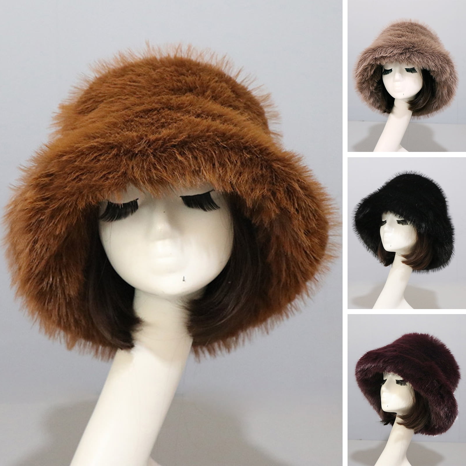 Opvise Bucket Hat Oversized Fluffy Wide Brim Soft Thickened Ear ...