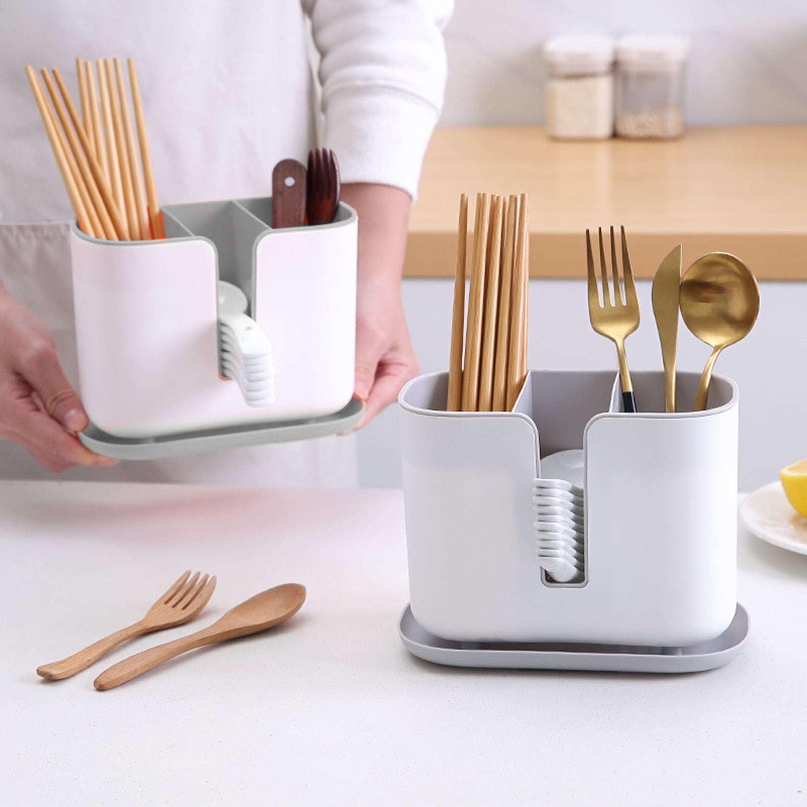 Opvise Chopsticks Holder Space-saving Detachable 3 Compartment Design ...