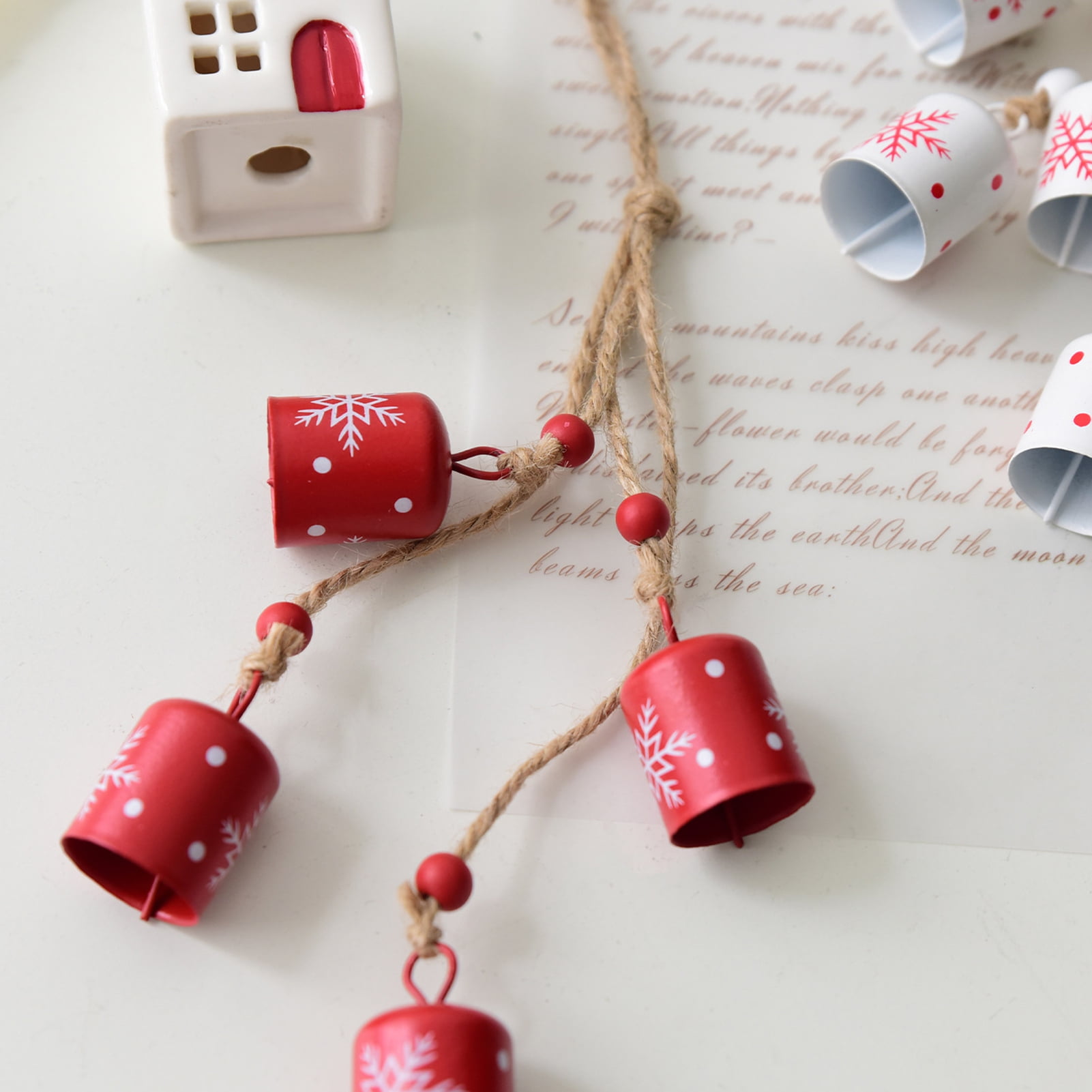 Opvise Christmas Bells Hanging Cow Bells with Snowflake Design Window ...