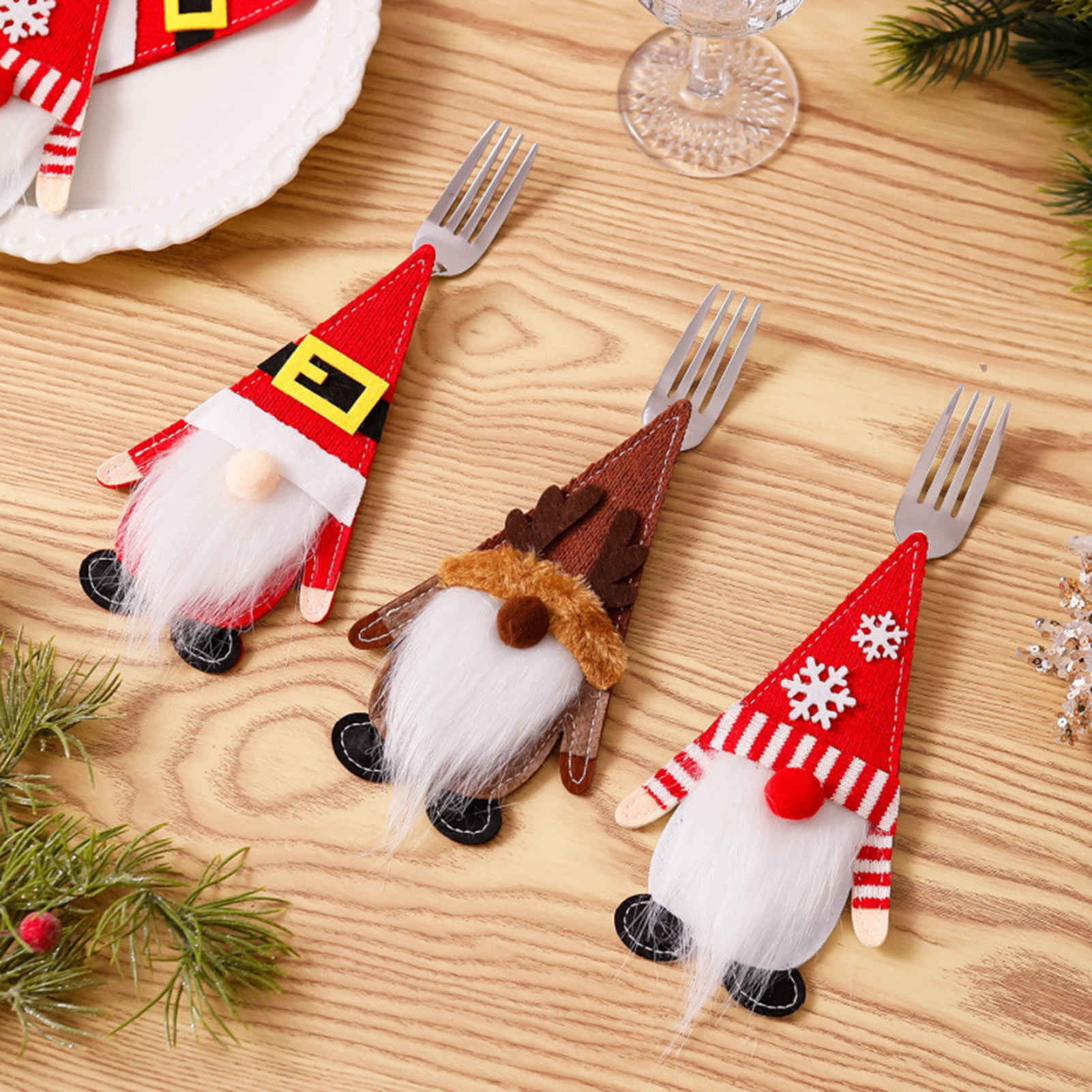 Opvise Christmas Tableware Holder Xmas Gnome Cutlery Holder Knife Fork ...