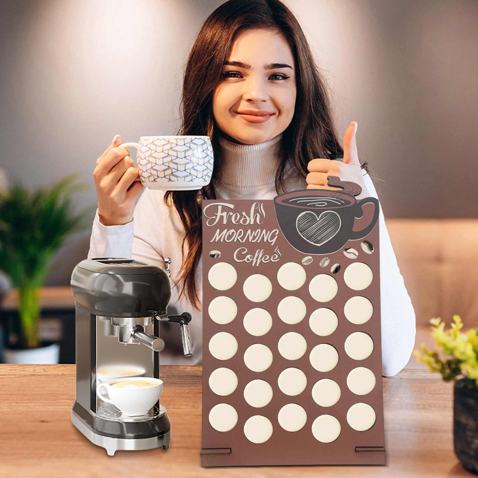 Opvise Coffee Pod Storage Rack - Pinewood Retro Organizer, Holds 25 ...