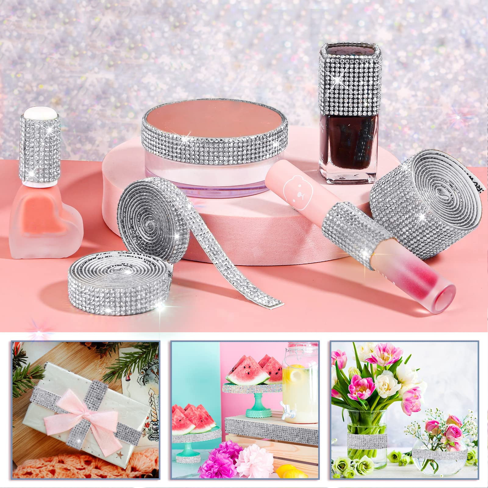 Opvise Decorative Rhinestone Ribbon with Adhesive Backing | 4-Row ...