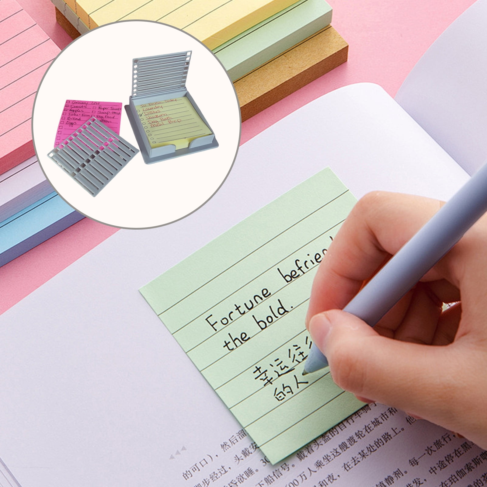 Opvise Durable Plastic Sticky Note Holder with Slide-Out Templates for ...