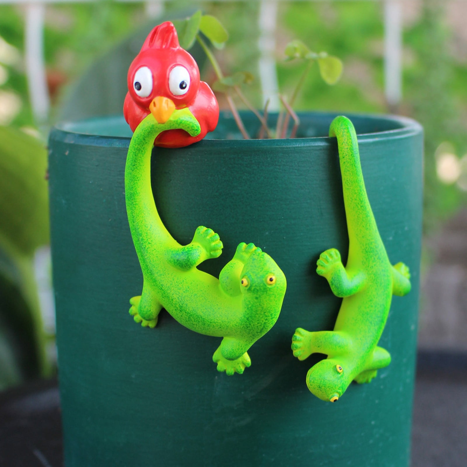 Opvise Durable Resin Gecko Statue Flower Pot Decor - Weather-Resistant ...