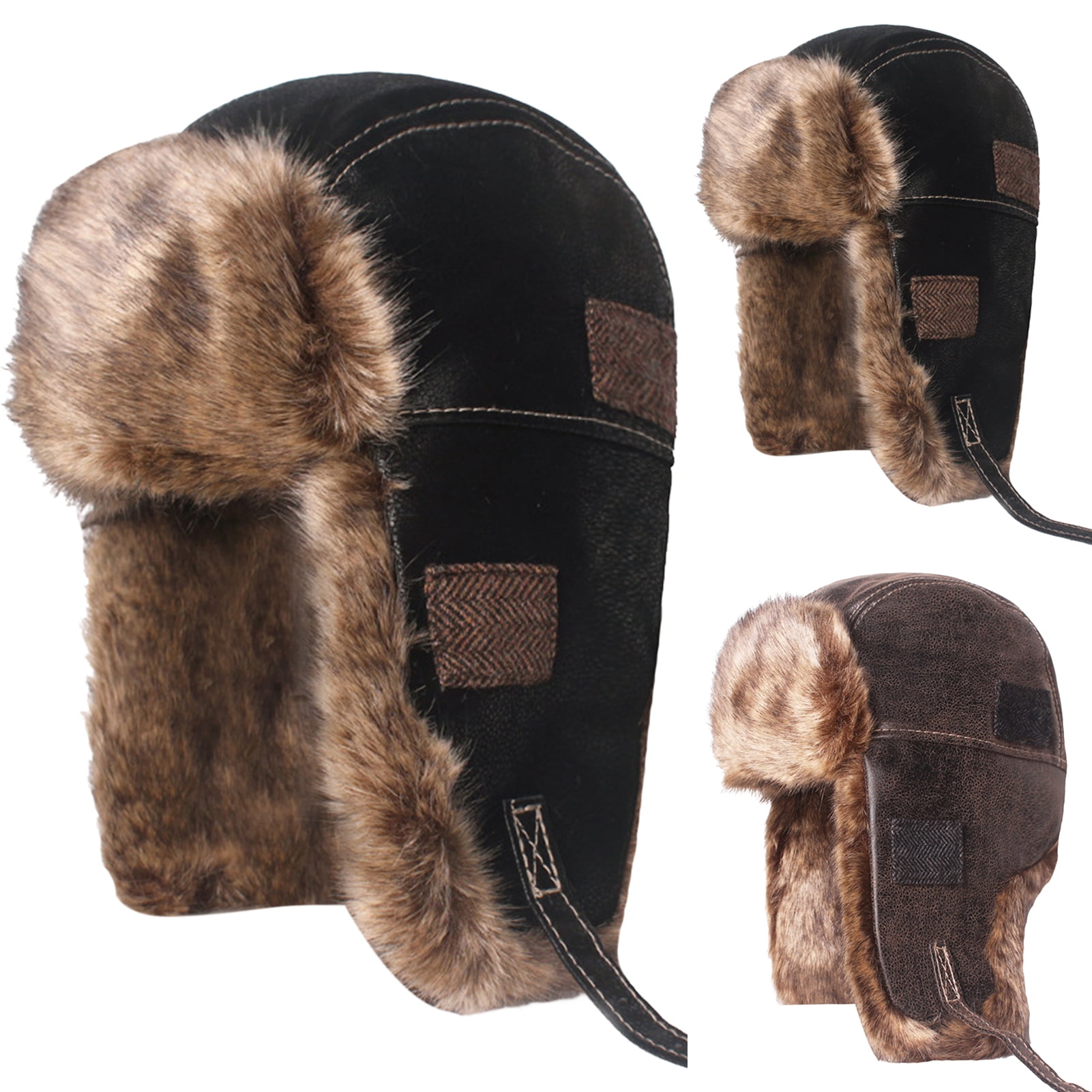 Opvise Earflap Hat Fuzzy Faux Fur Lining Adjustable Buckle Thickened ...