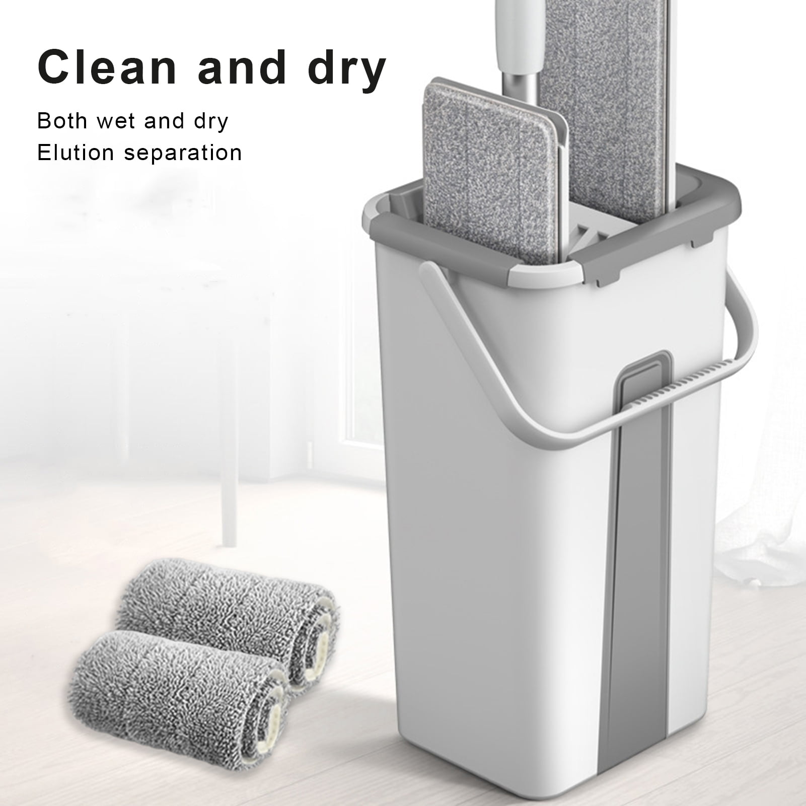 Opvise Flat Squeeze Mop Bucket Set with Long Handle 360-Degree Rotation ...