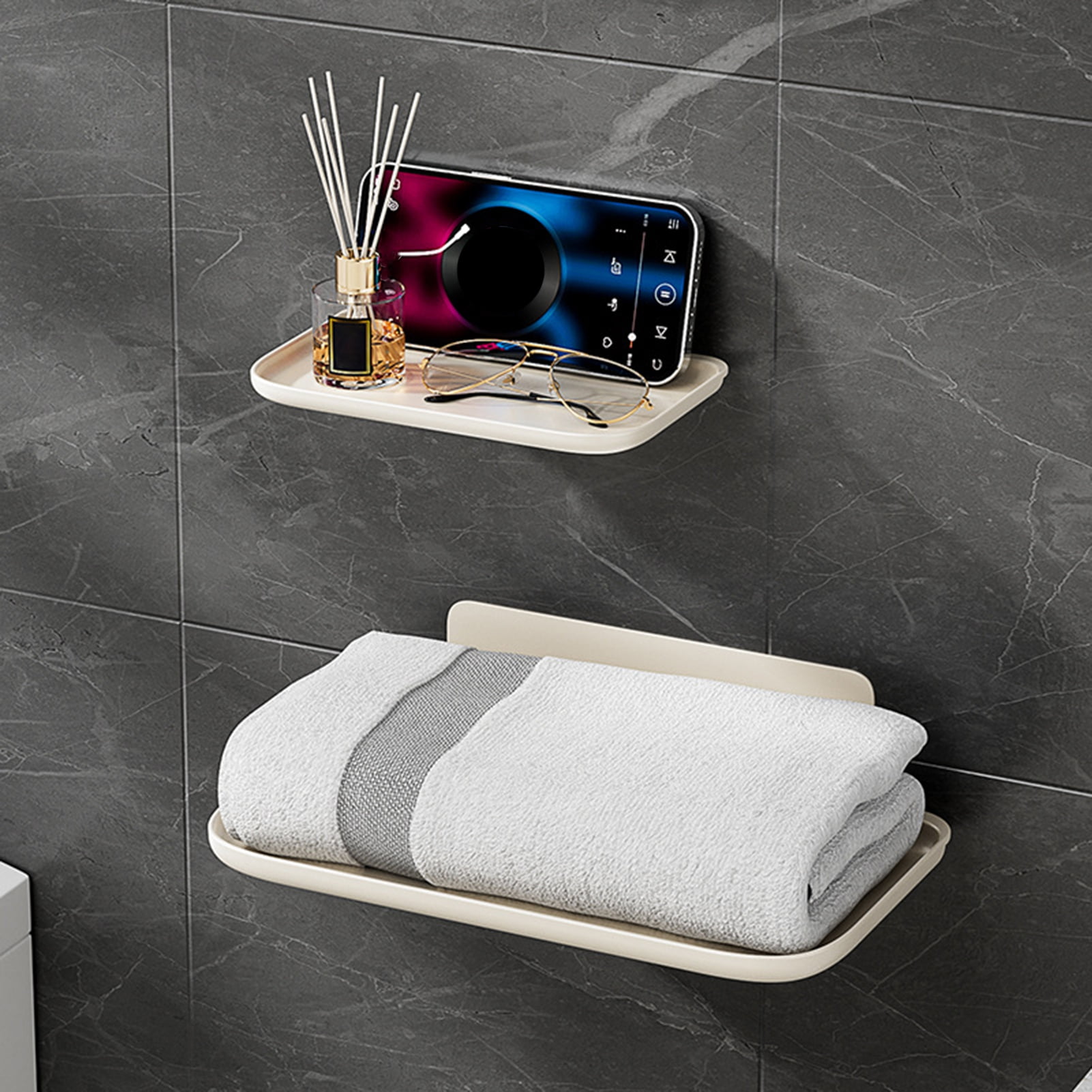 Opvise Foldable Self-Adhesive Storage Rack, No Drill Wall Mounted ...