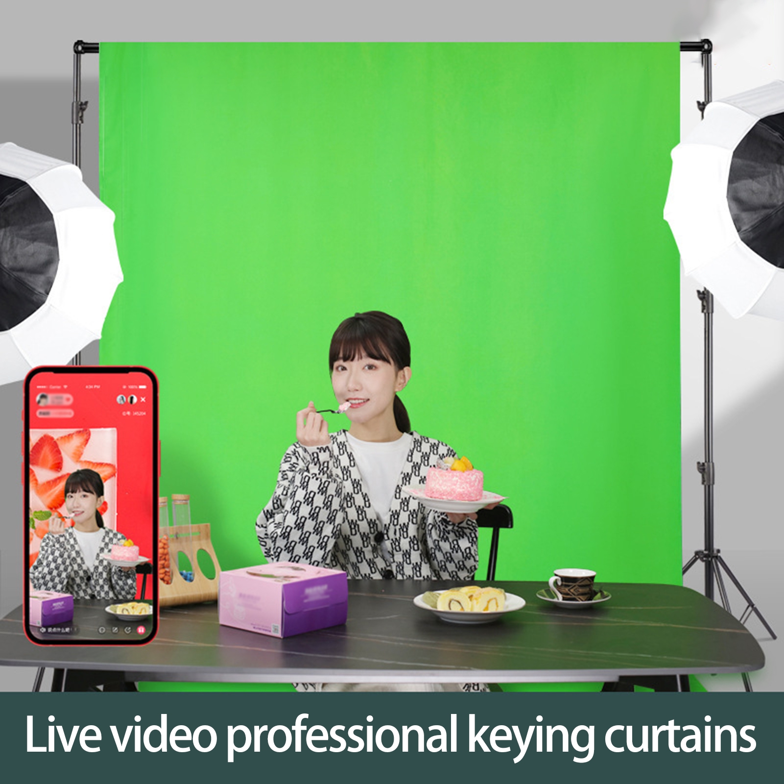 Opvise Green Screen Backdrop Soft Opaque Double Thickness Non-fading ...