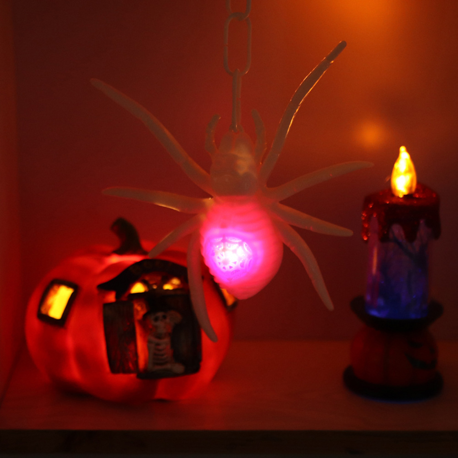 Opvise Halloween Hanging Spider Colorful Glowing Scary Battery Operated ...