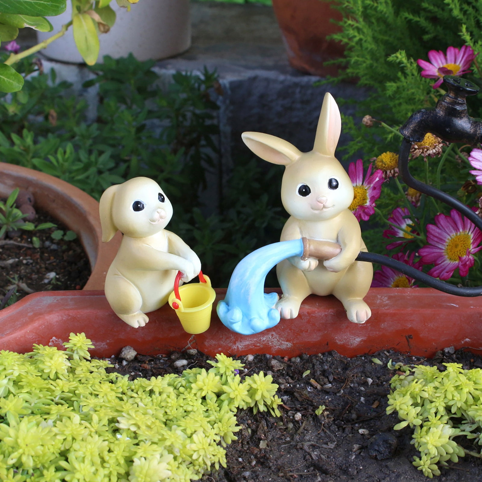 Opvise Hand-Painted Rabbit Sculpture for Garden & Indoor Decor - High ...