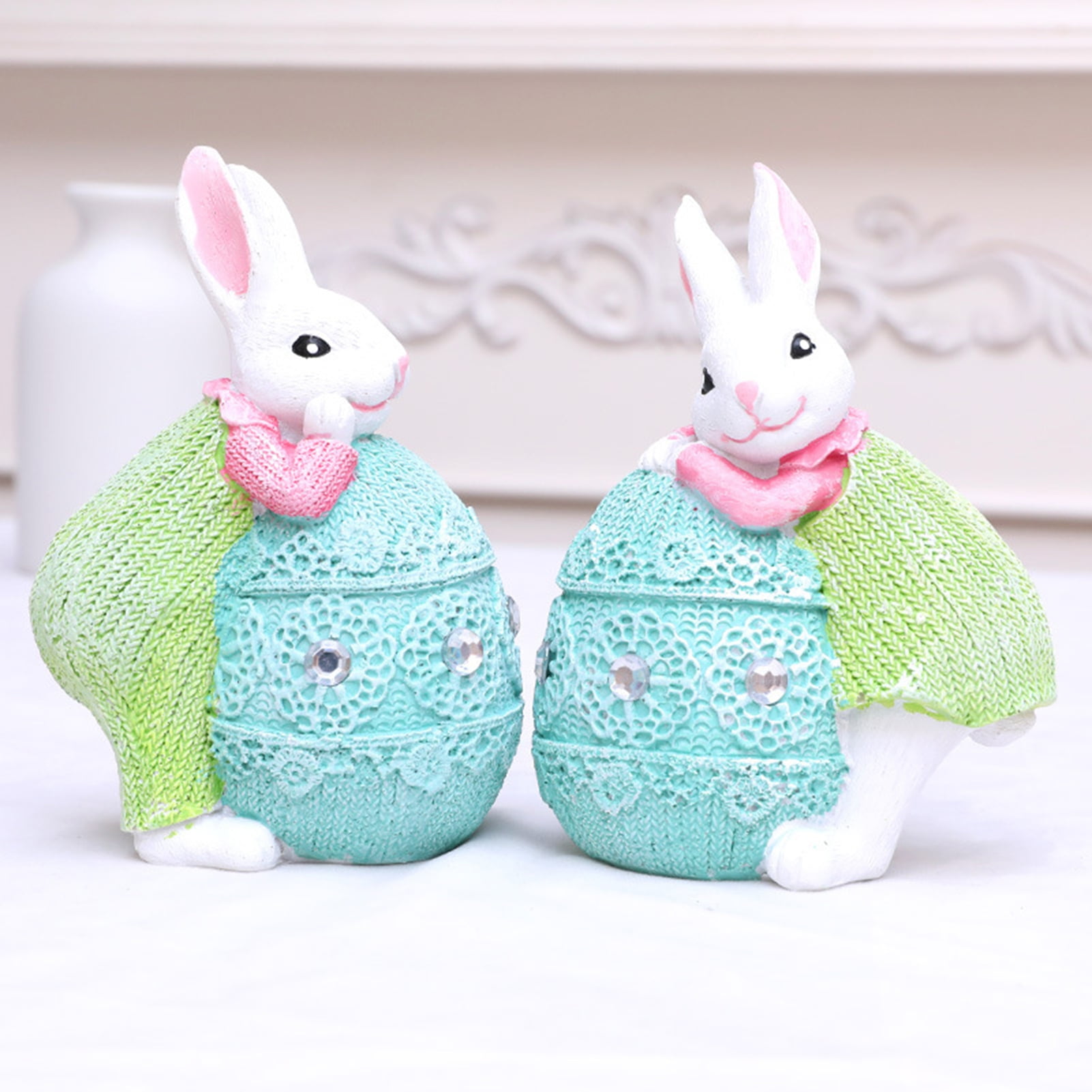 Opvise Hand-Painted Resin Bunny Figurines - Lightweight Easter ...