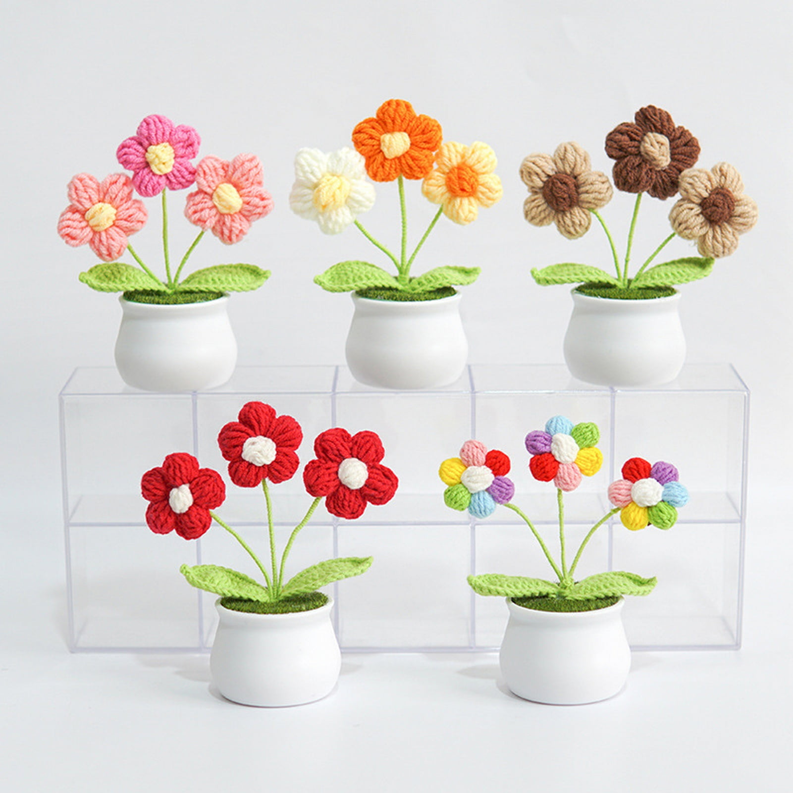 Opvise Handmade Crocheted Small Flower Potted Plant Stylish Long ...
