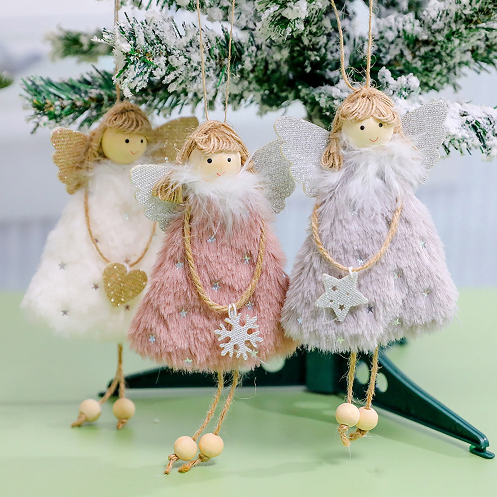 Opvise Hanging Angel Doll Xmas Tree Plush Angel Pendant Furry Skirt ...