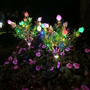 FIEWESEY 6Pcs Garden Tulip Flower Shape LED Solar Powered Lights ...