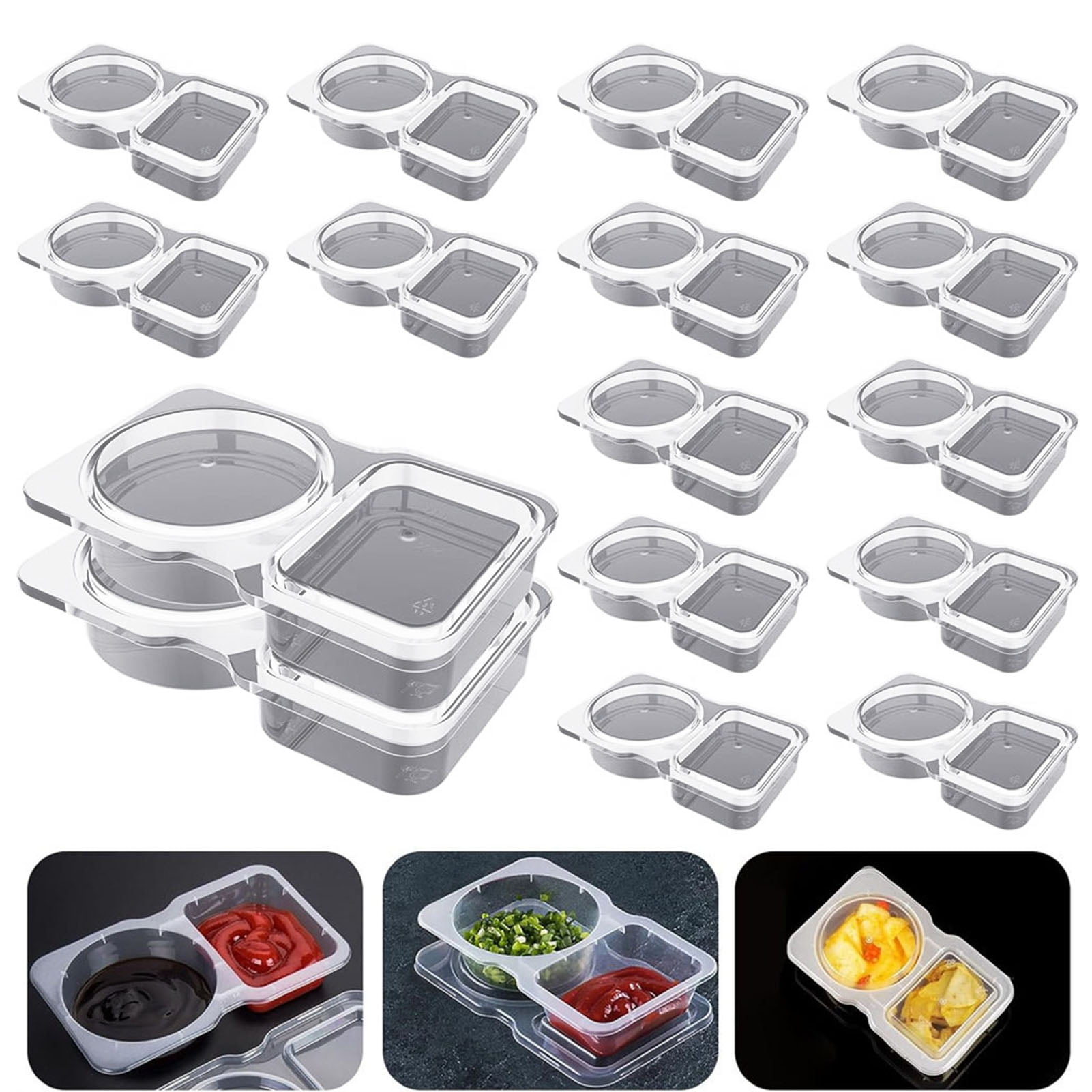 Opvise Leak-Proof Double-Layer Disposable Sauce Box, Food-Grade Plastic ...
