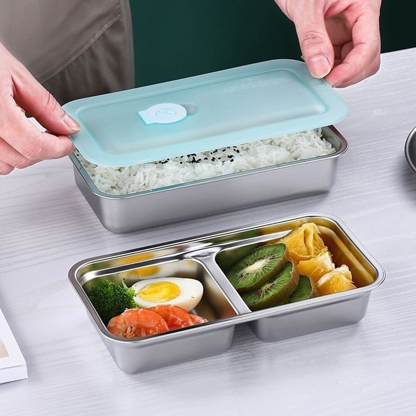 Opvise Leak-Proof Stainless Steel Dual Compartment Food Storage ...