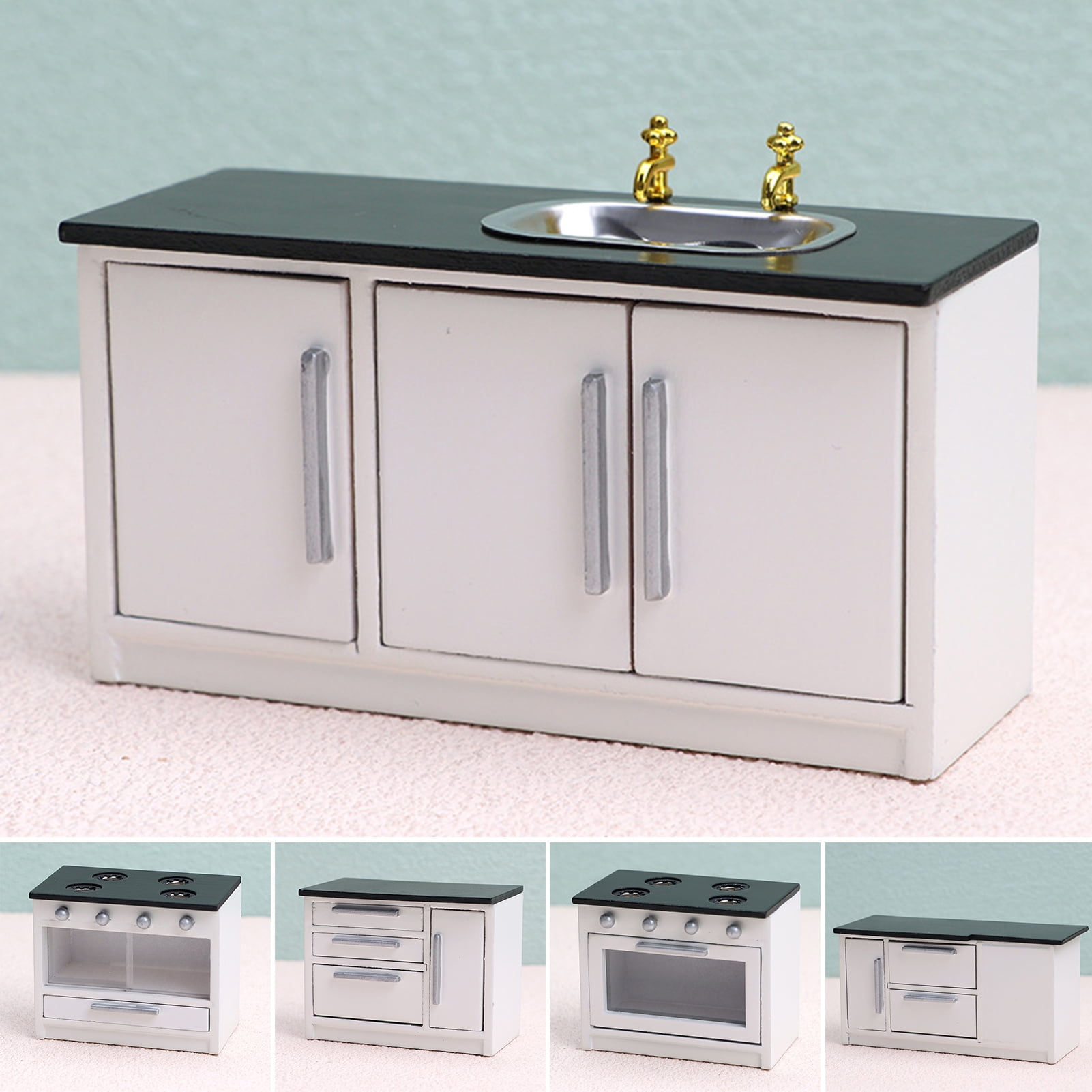 Opvise Miniature Cabinet Realistic Pretend Play Wooden Simulation Furniture 1:12 Dollhouse Micro ...