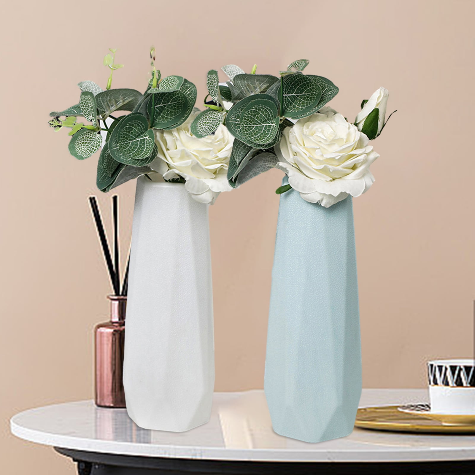 Opvise Nordic Style Plastic Vase Rhombus Appearance Living Room Decor ...