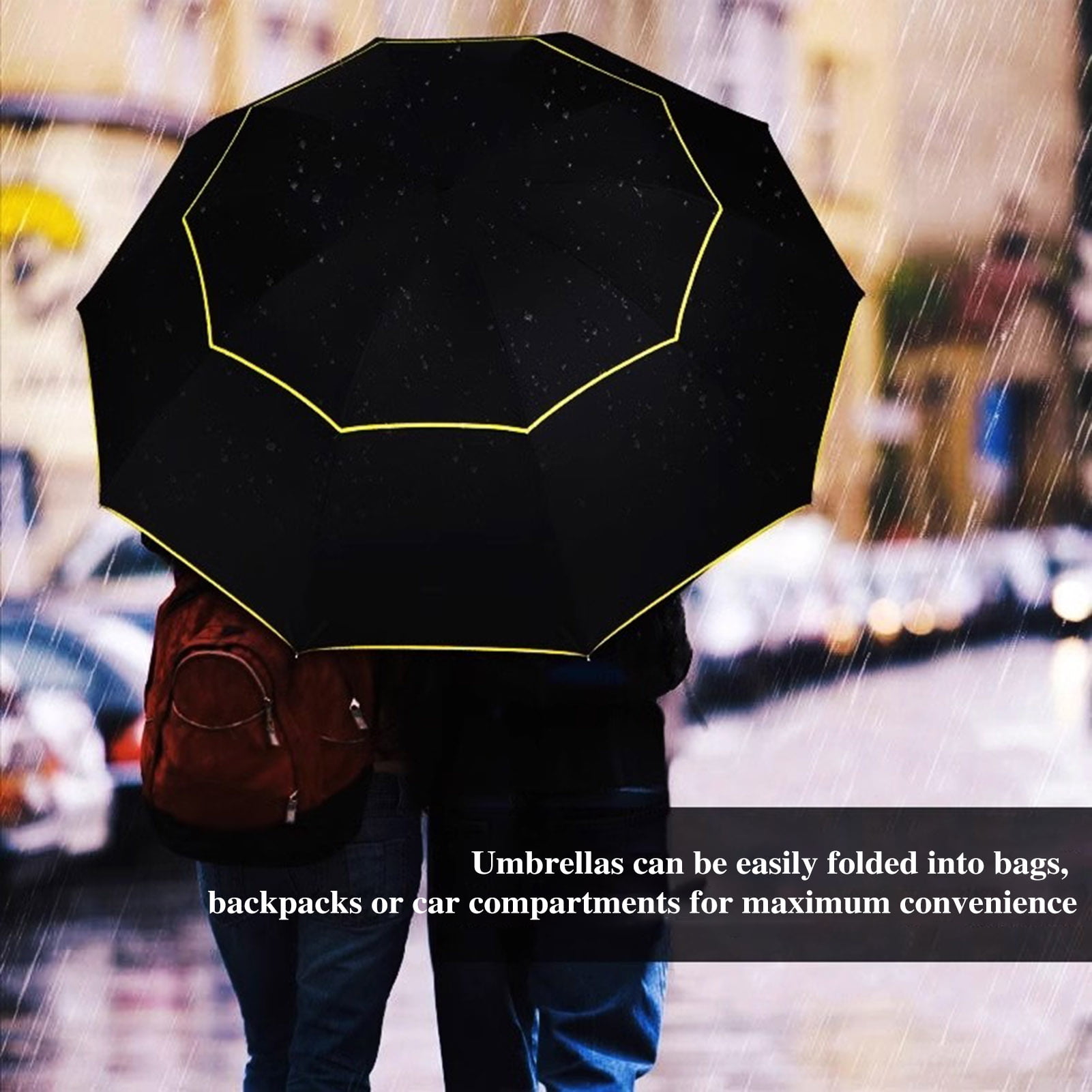Opvise Reflective Windproof Umbrella with Enhanced Visibility, 210T ...