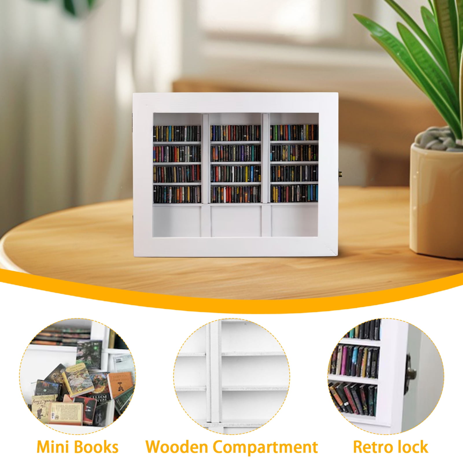 Opvise Shake Away Anxiety Bookshelf Figurine Wooden Miniature Book Nook ...