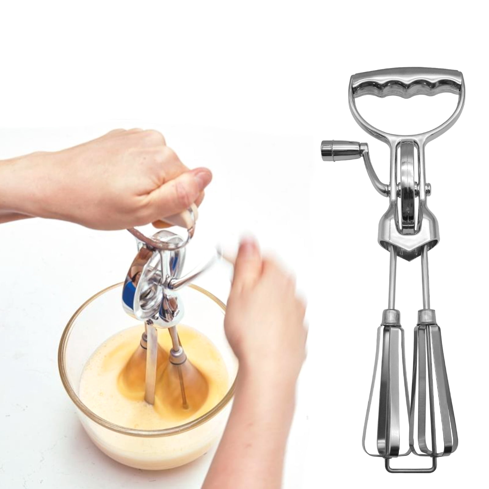 Opvise Stainless Steel Manual Egg Beater Mixer Dual-Head Handheld ...