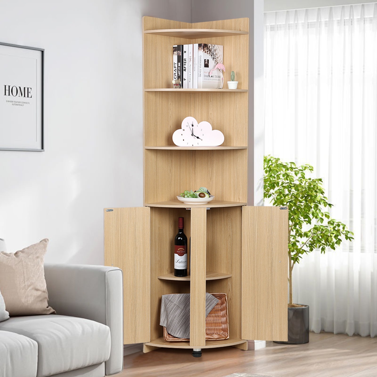 Opvise Tall Corner Cabinet, Farmhouse Storage Cabinet with Barn Door ...