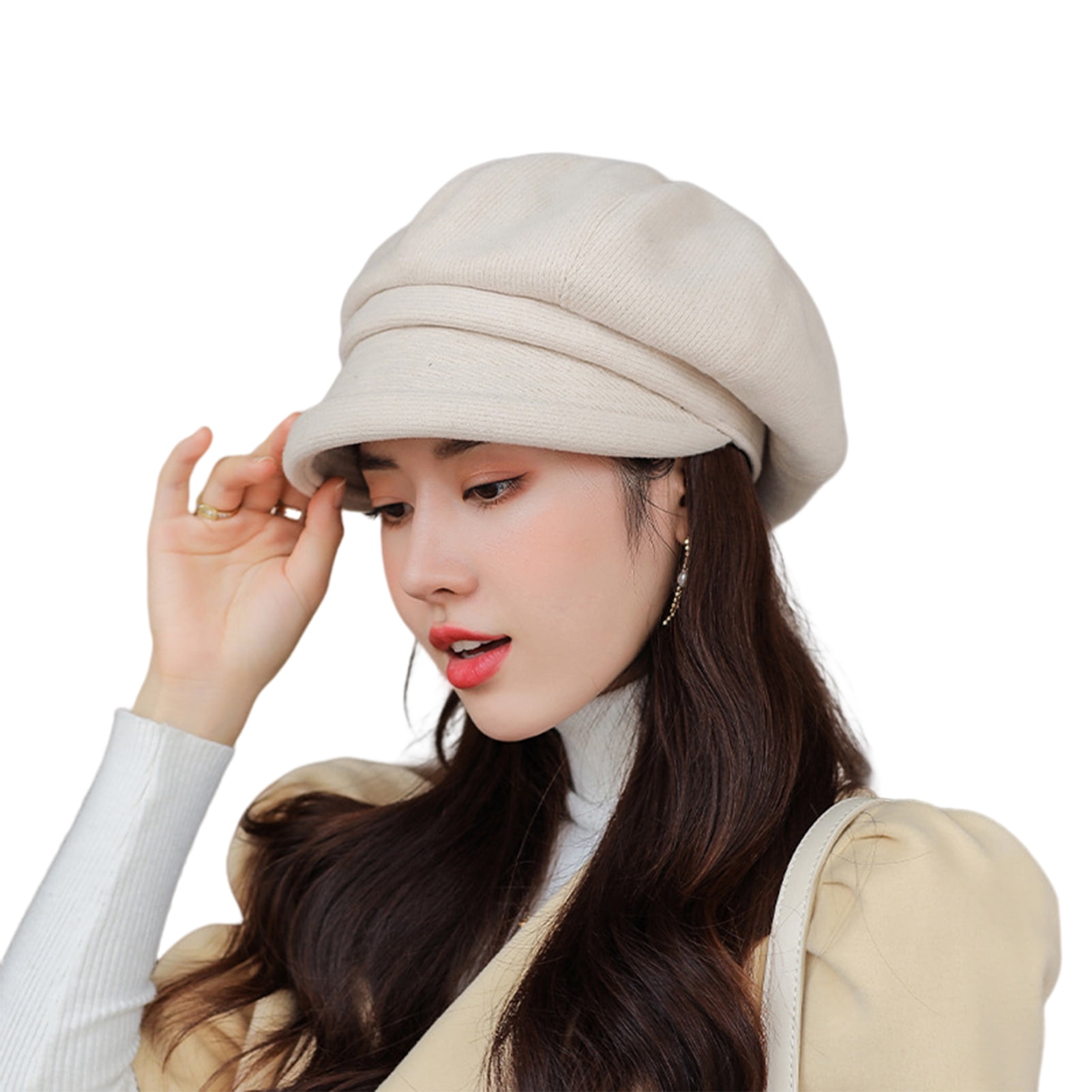 Opvise Women Fashion Octagonal Hat Vintage Short Brim Solid Color ...