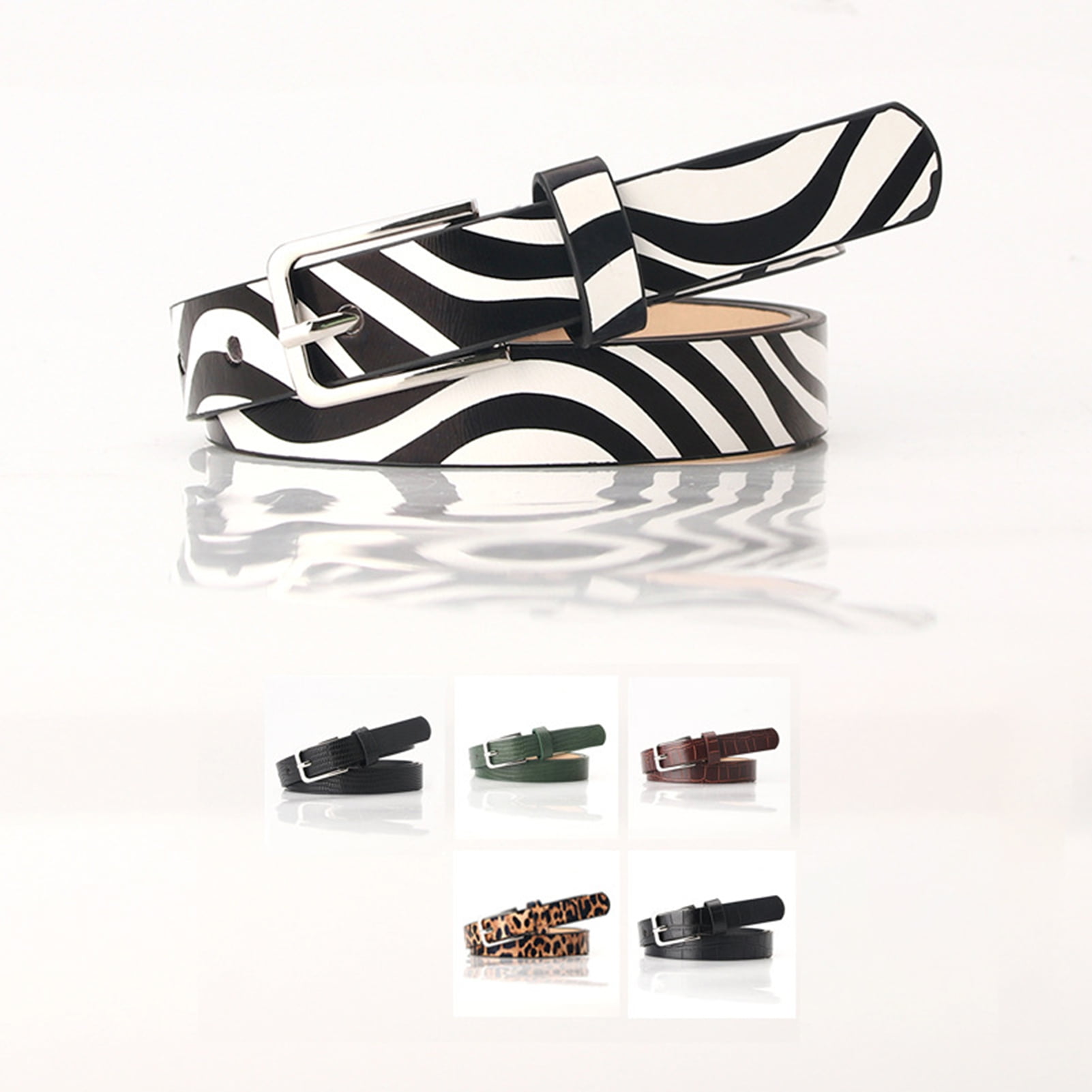 Opvise Women Thin Belt Zebra Leopard Print Faux Leather Waistband ...