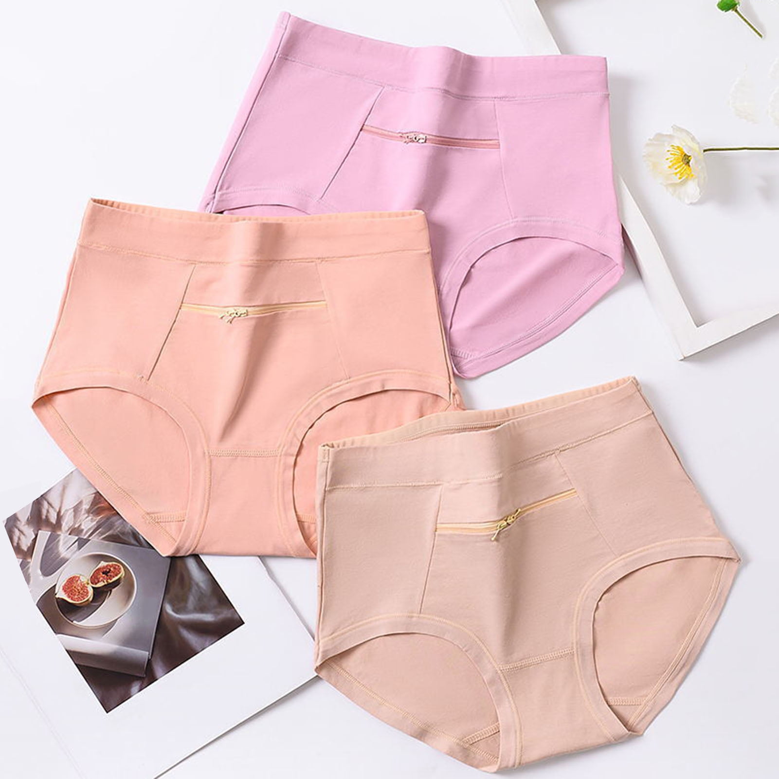 Opvise Women Underwear Anti-theft Zipper Pocket High Waist Seamless ...