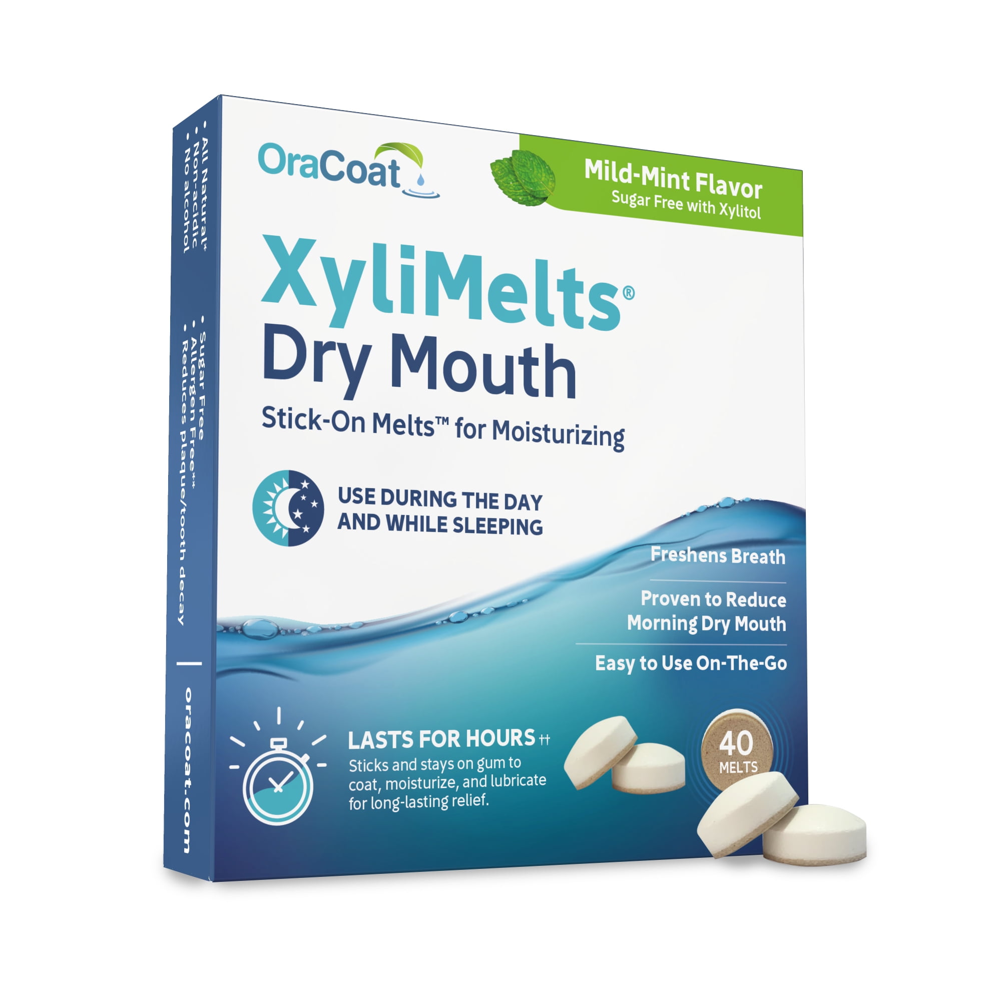 OraCoat XyliMelts Dry Mouth Relief Moisturizing Oral Adhering Discs 40 ...
