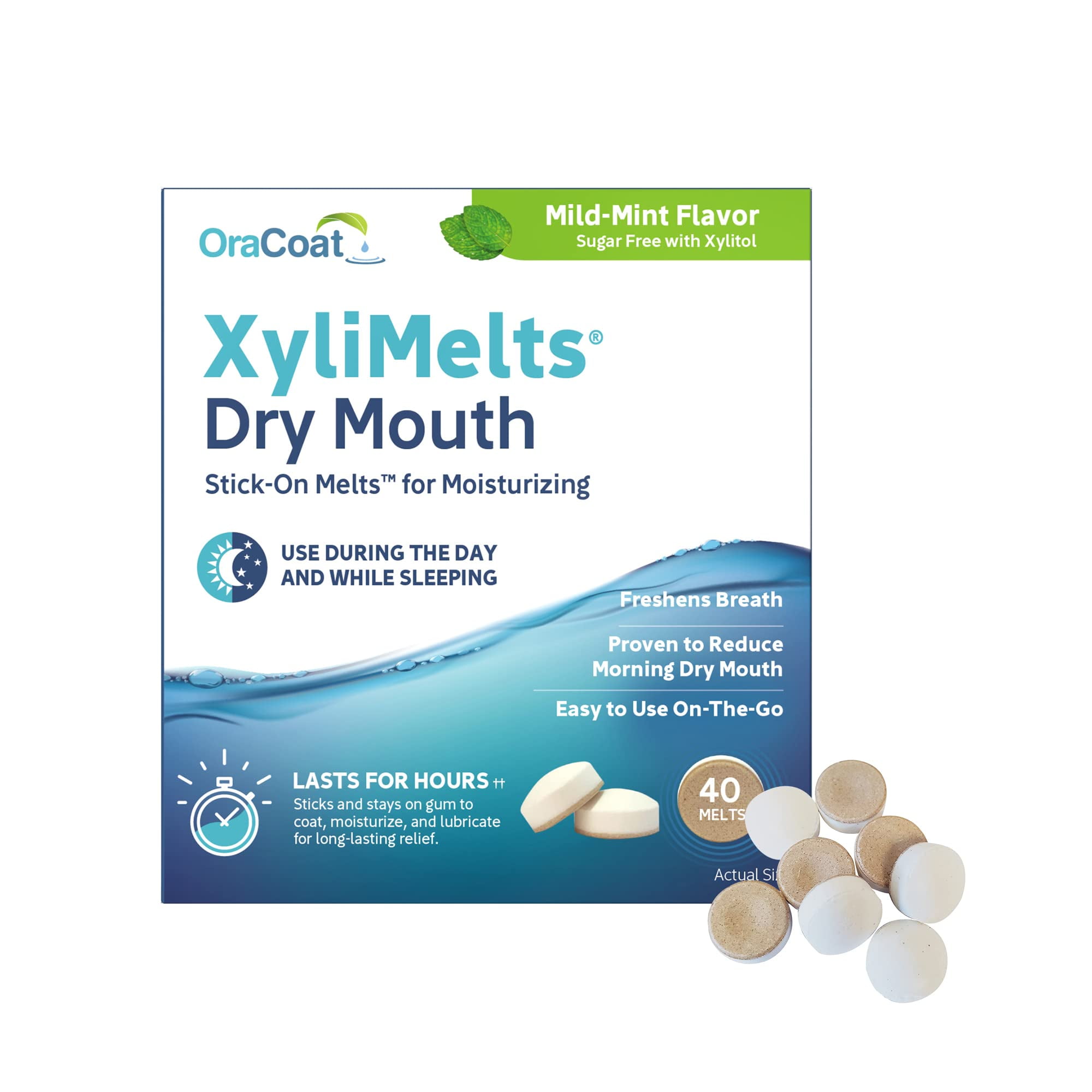 OraCoat XyliMelts Dry Mouth Relief Moisturizing Oral Adhering Discs 40 ...