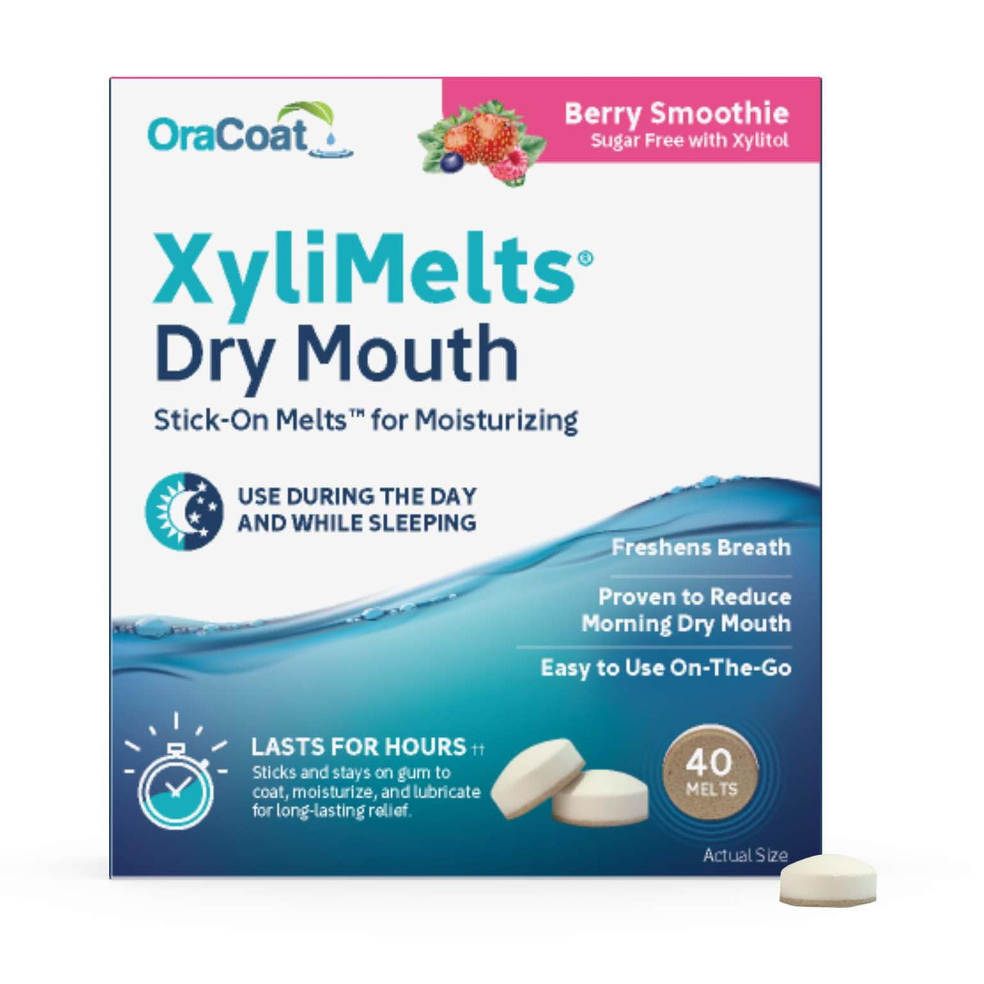 OraCoat XyliMelts Dry Mouth Relief Moisturizing Stick-On Melts Berry ...