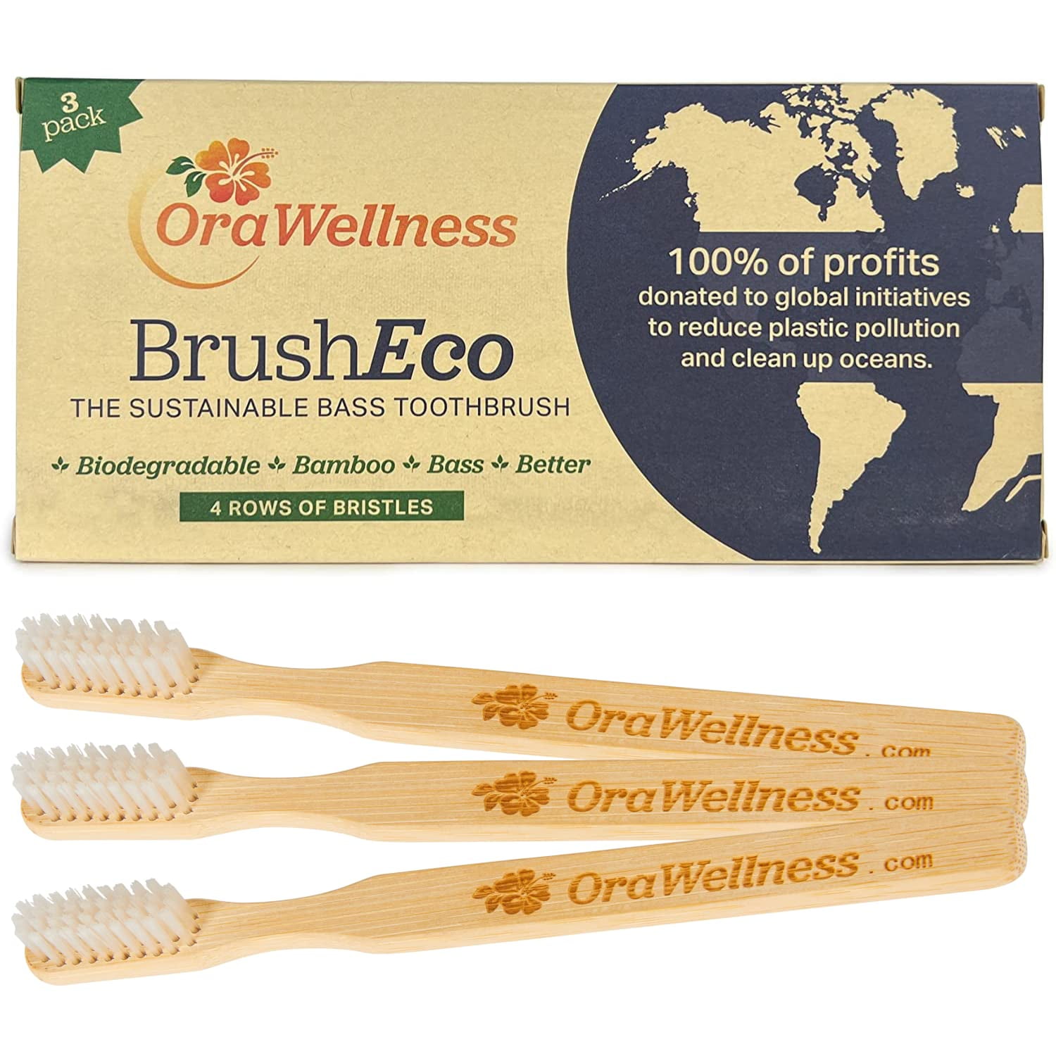OraWellness Bamboo Toothbrush, Sustainable YPF5 BrushEco with 4 Rows ...