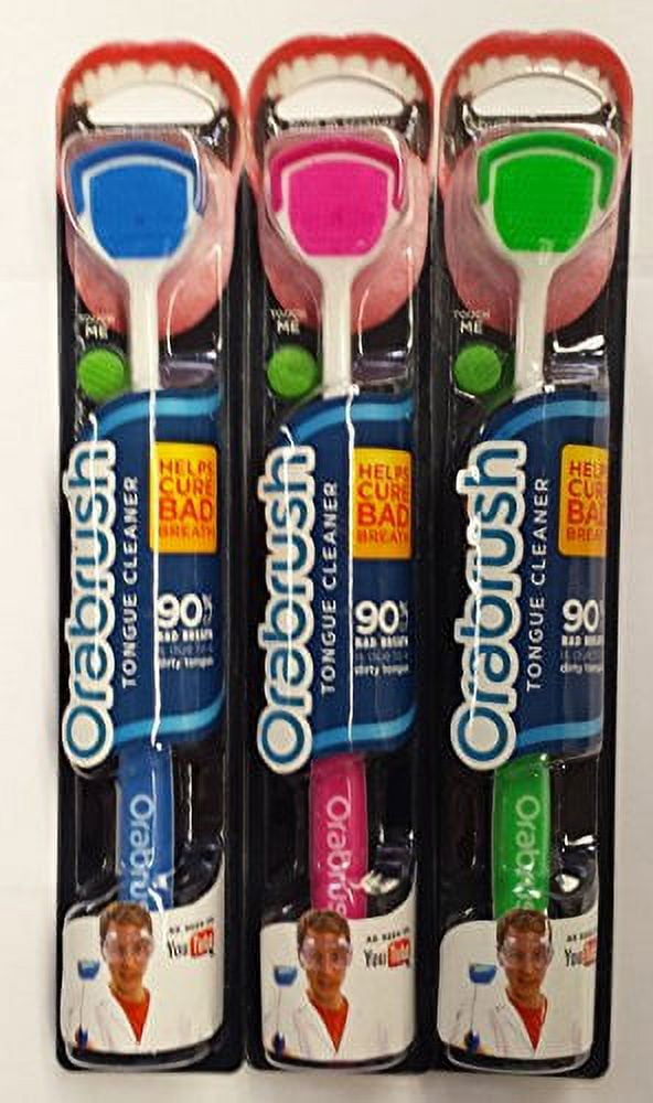 Orabrush Tongue Cleaner Scraper Pack of 3, Ultra-Soft Bristles for Bad ...